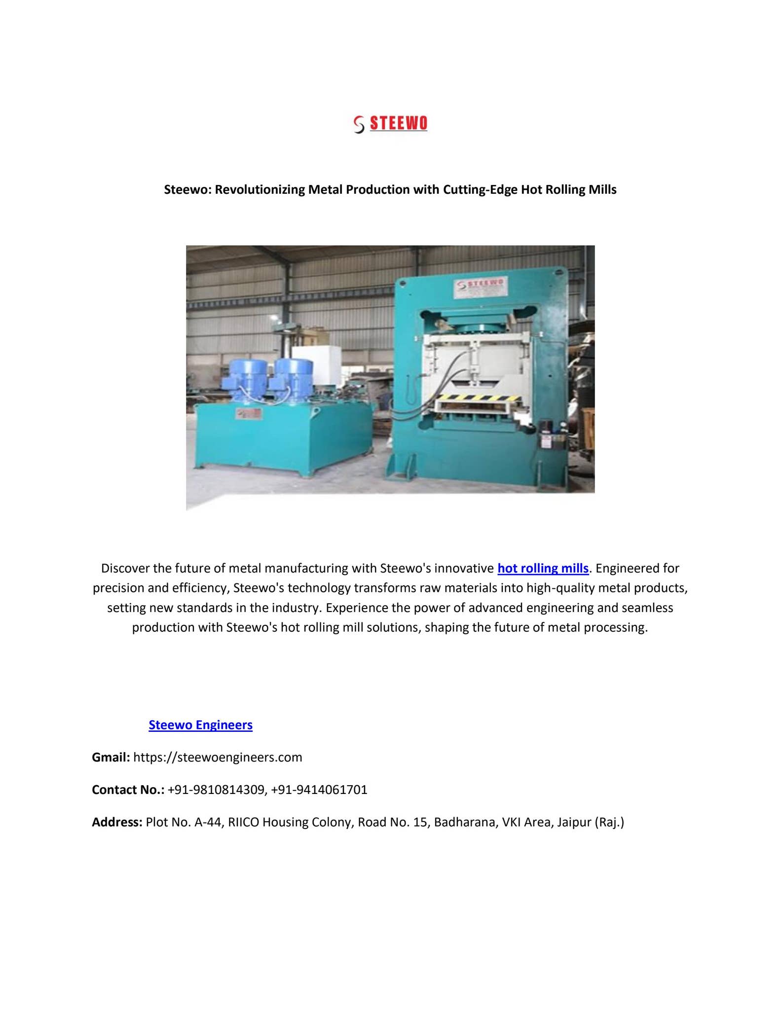 Steewo: Revolutionizing Metal Production with Cutting-Edge Hot Rolling Mills by Steewo Engineers ...