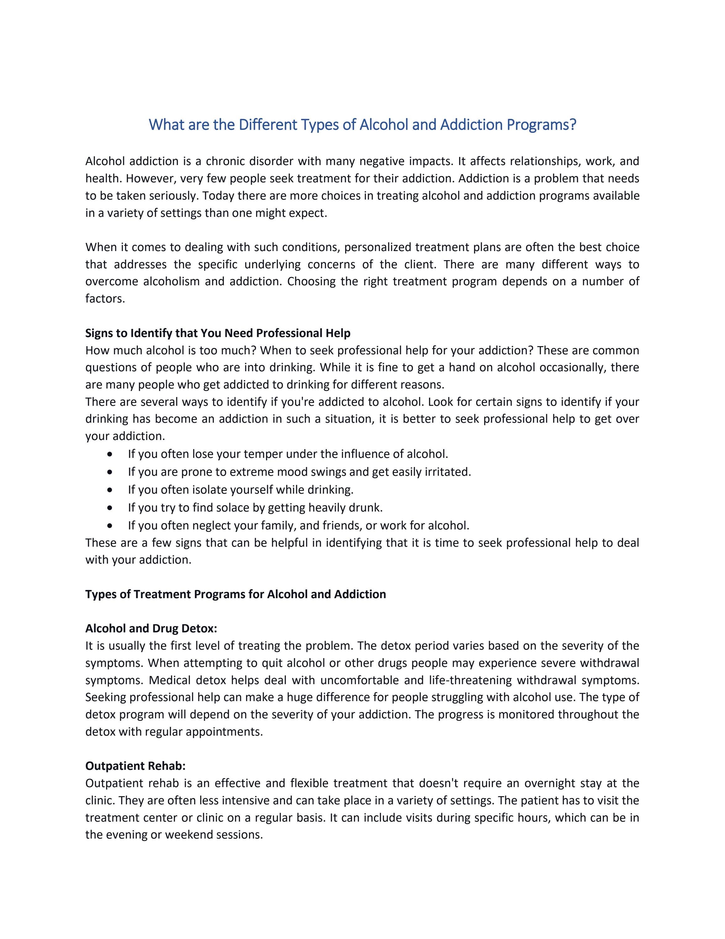 What Are The Different Types Of Alcohol And Addiction Programs? by New ...