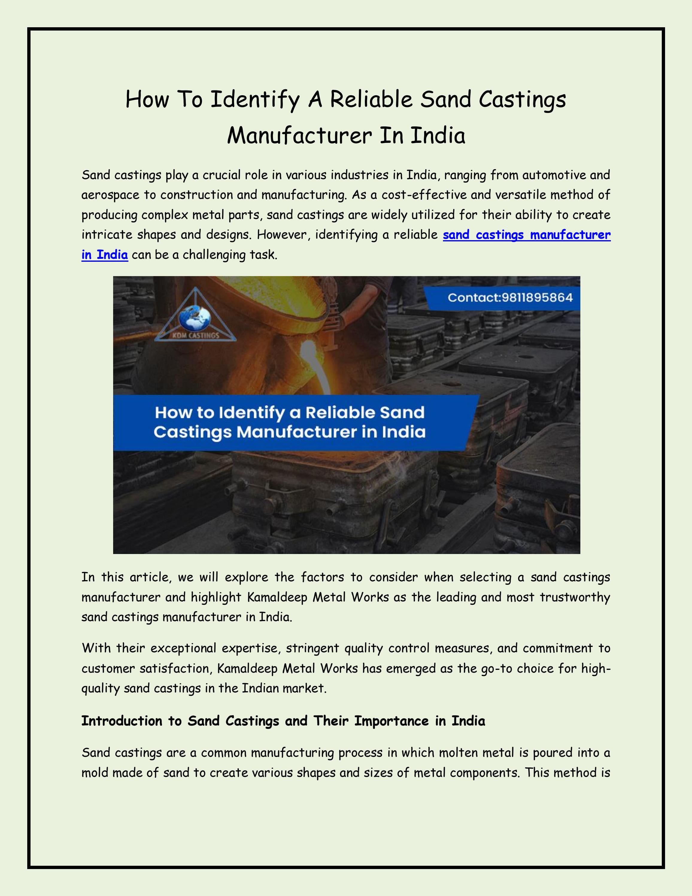 How To Identify A Reliable Sand Castings Manufacturer In India by ...