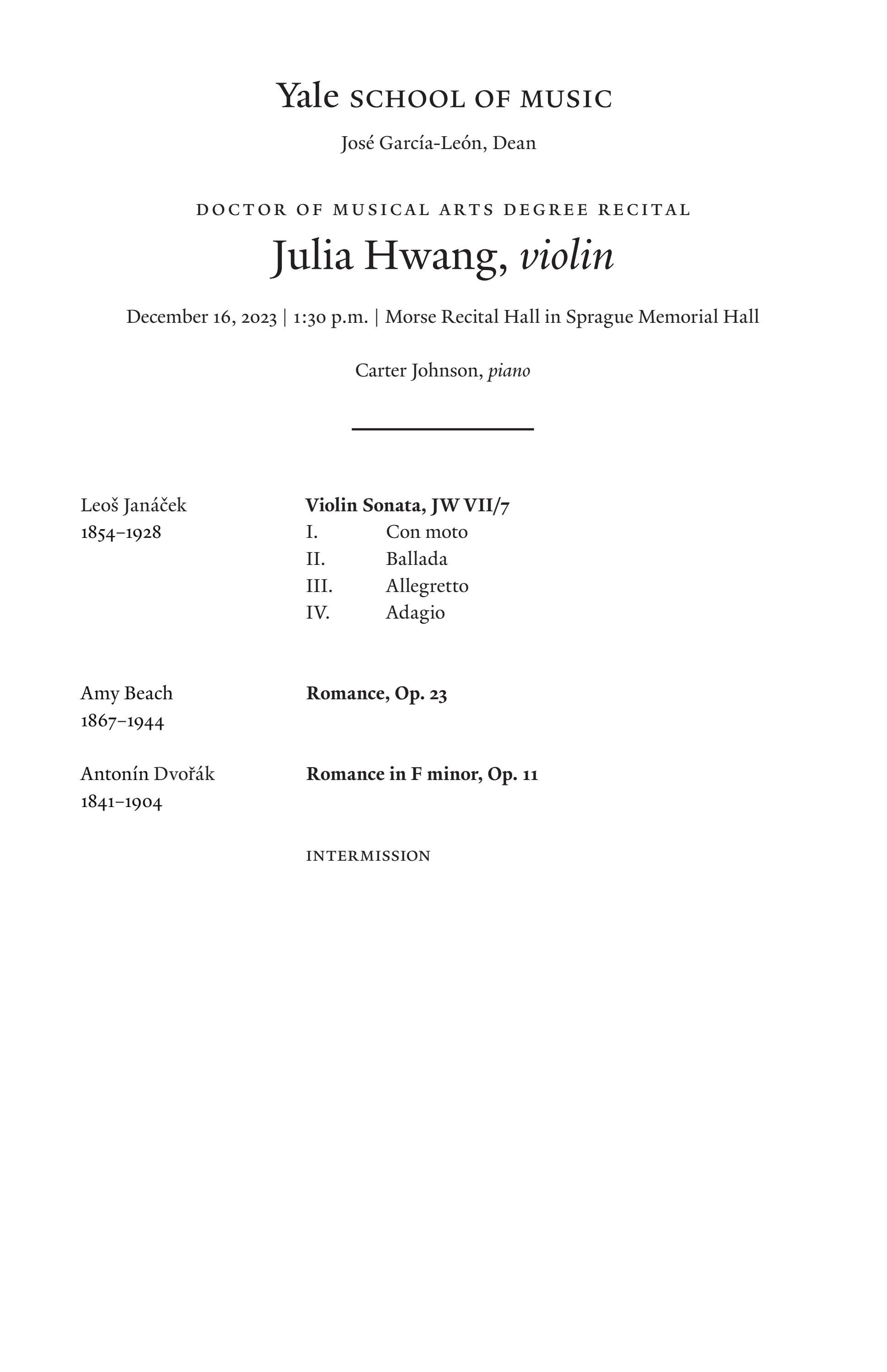 Julia Hwang, violin, December 16, 2023 by Yale School of Music - Issuu
