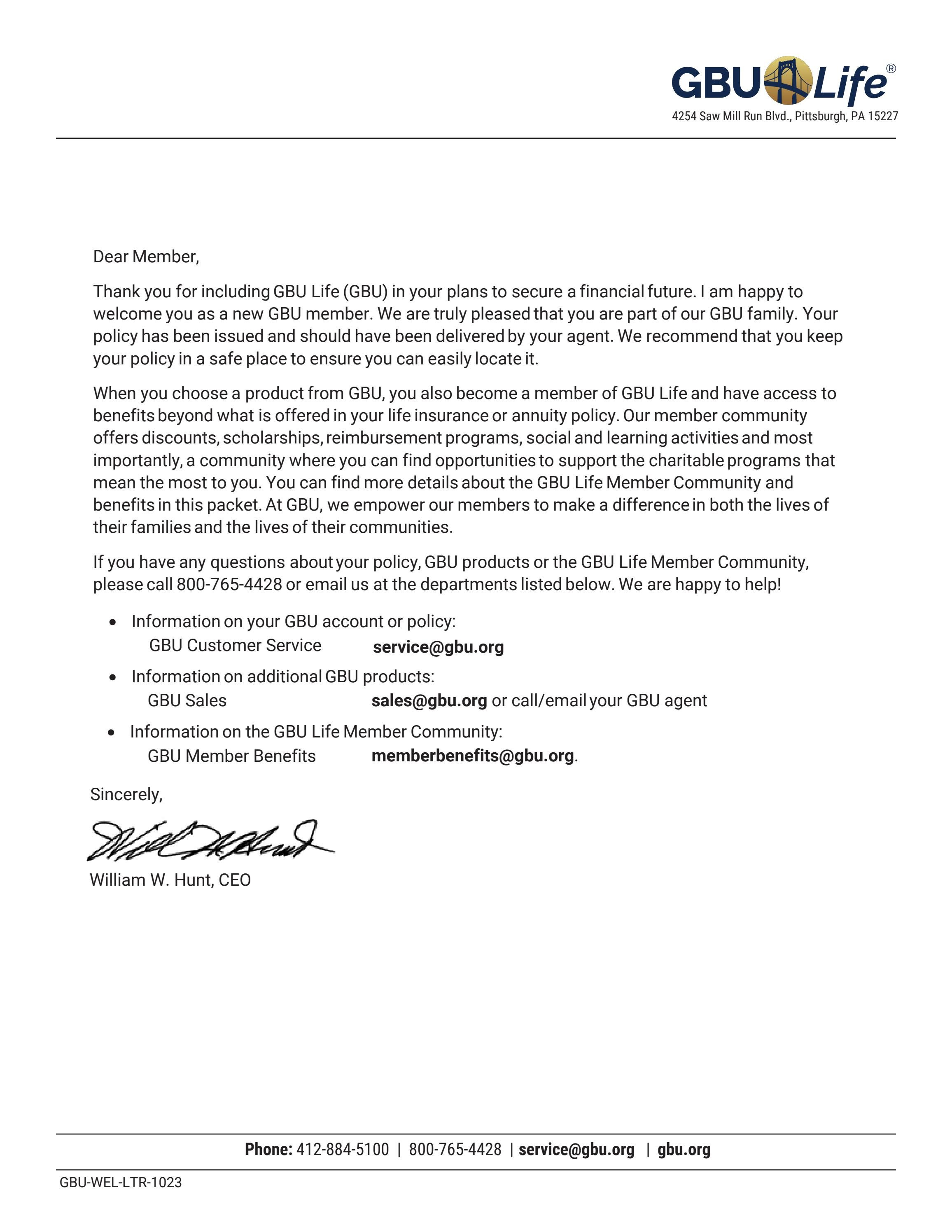 New Member Welcome Letter by GBULife - Issuu