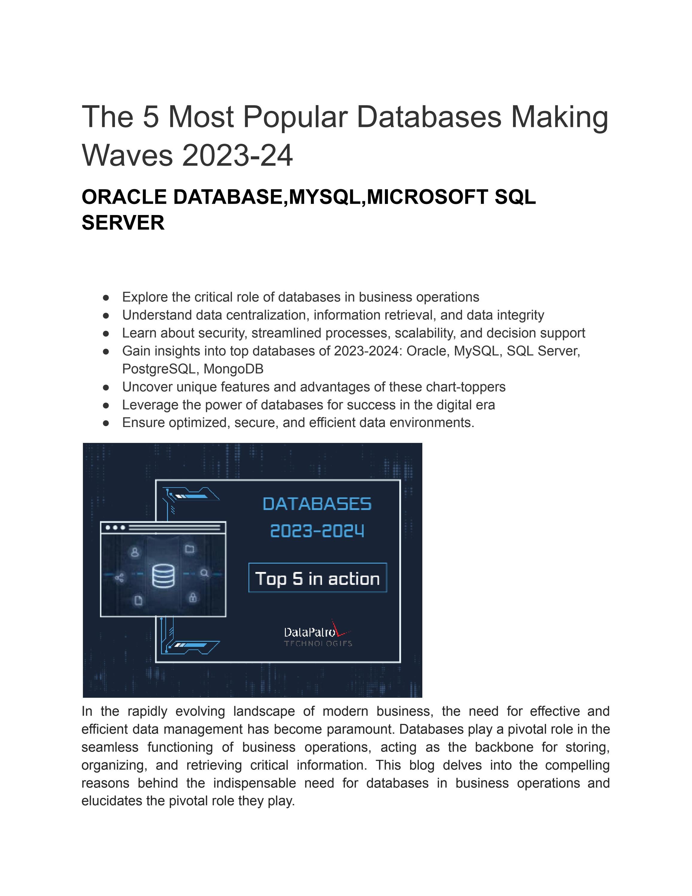 The 5 Most Popular Databases Making Waves 2023-24 by Data Patrol ...