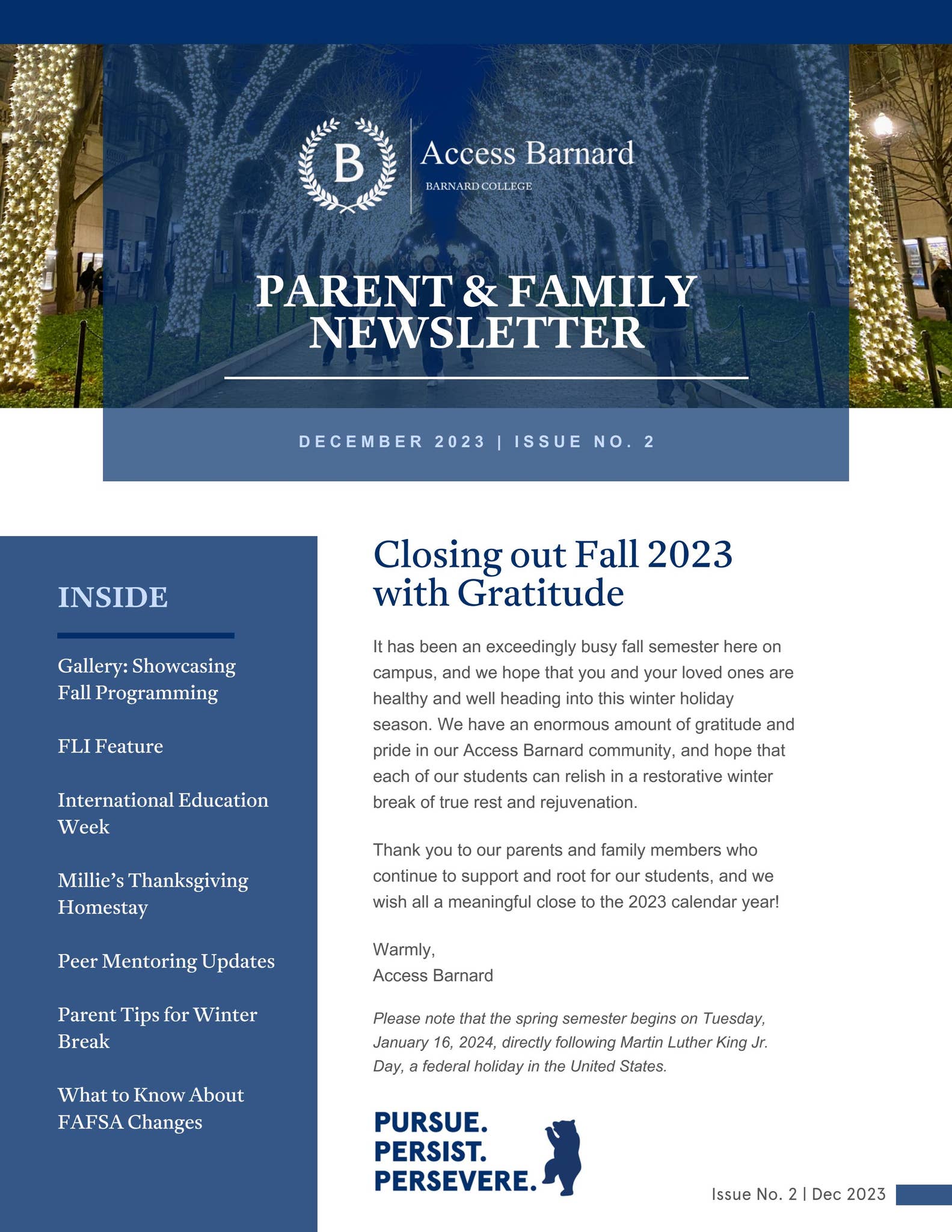 Access Barnard Parent & Family Newsletter: Issue 2, Dec 2023 by ...