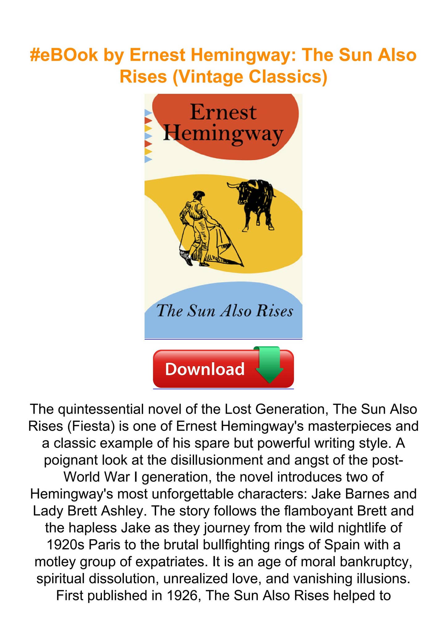 #eBOok by Ernest Hemingway: The Sun Also Rises (Vintage Classics) by ...