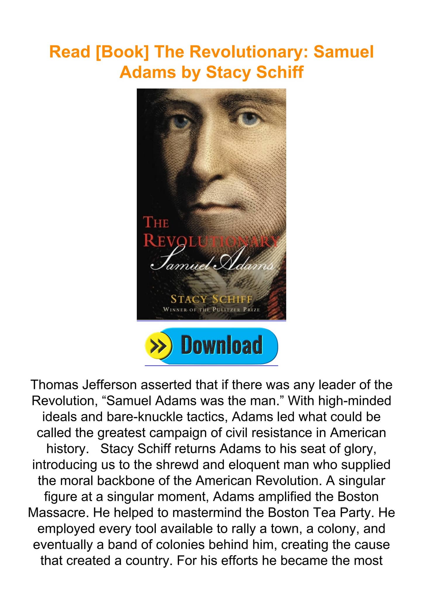 Full Access [eBook] The Revolutionary: Samuel Adams by Stacy Schiff by ...