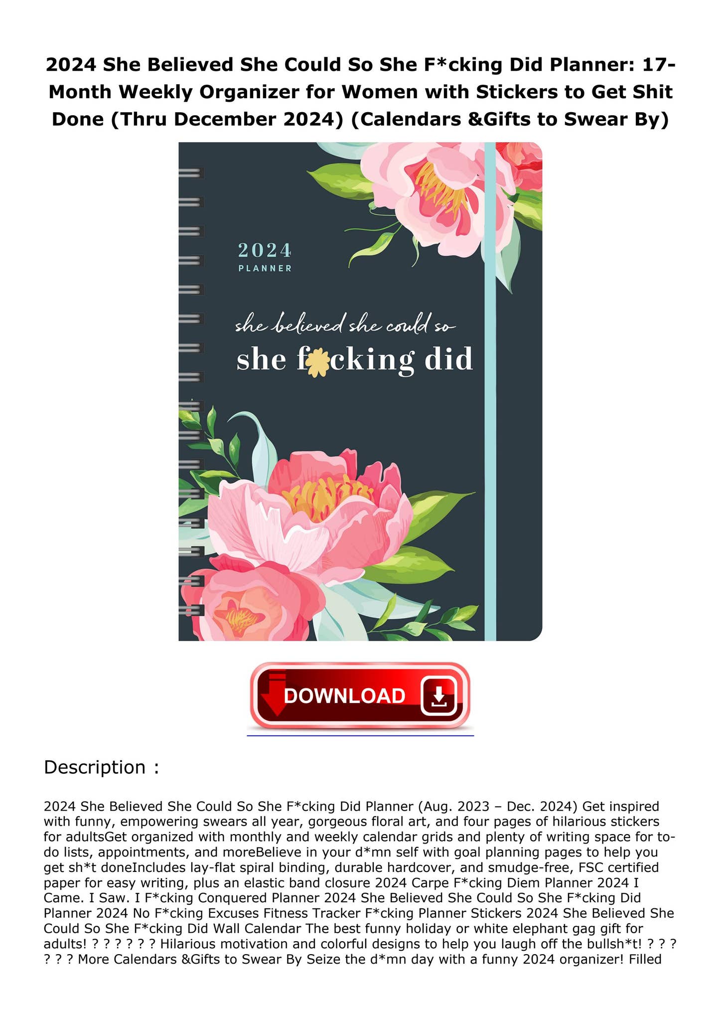 ⚡EPUB DOWNLOAD⭐ 2024 She Believed She Could So She F*cking Did Planner ...