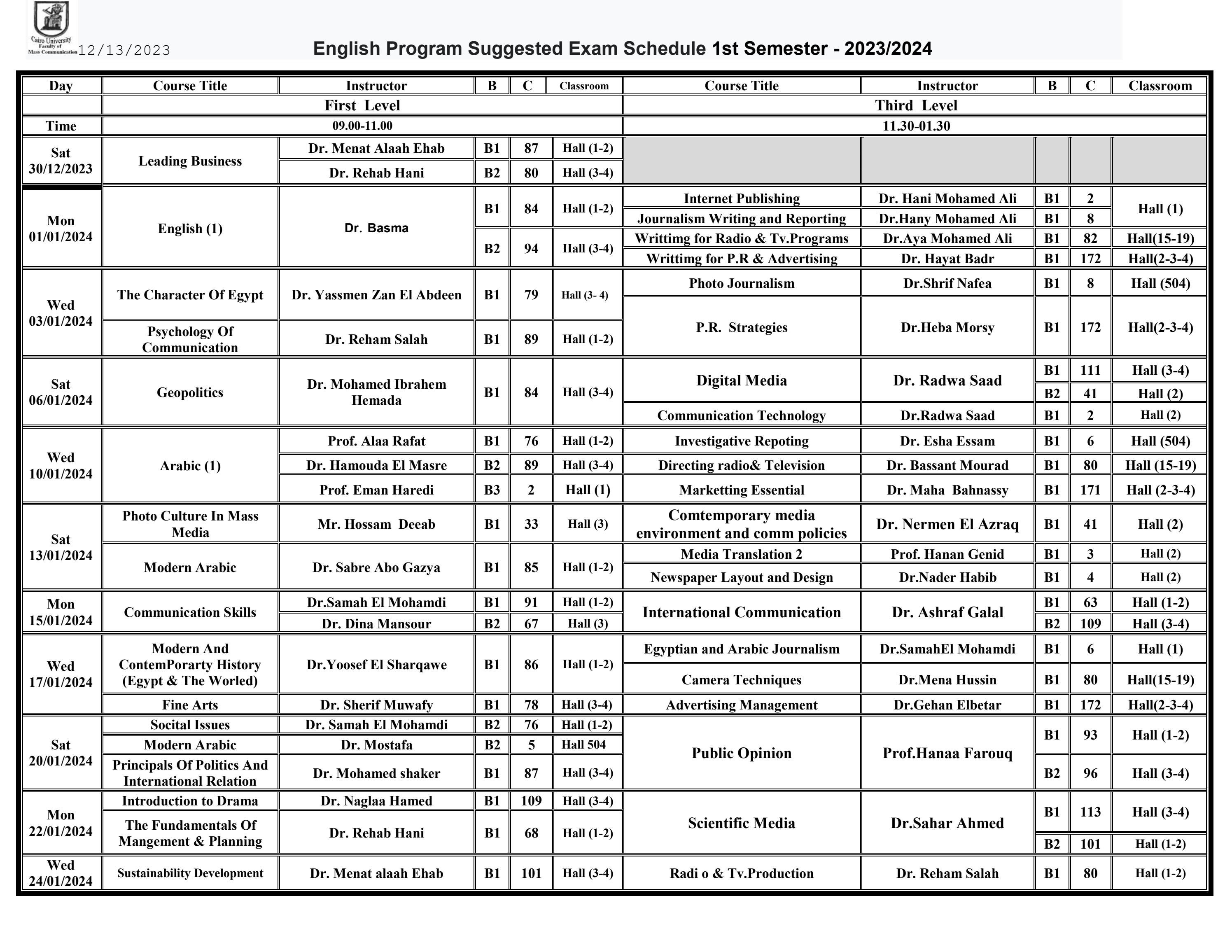أنا أتشارك 'T01 E 2023-2024-Suggested exam schedule' معك by اليوم السابع - Issuu