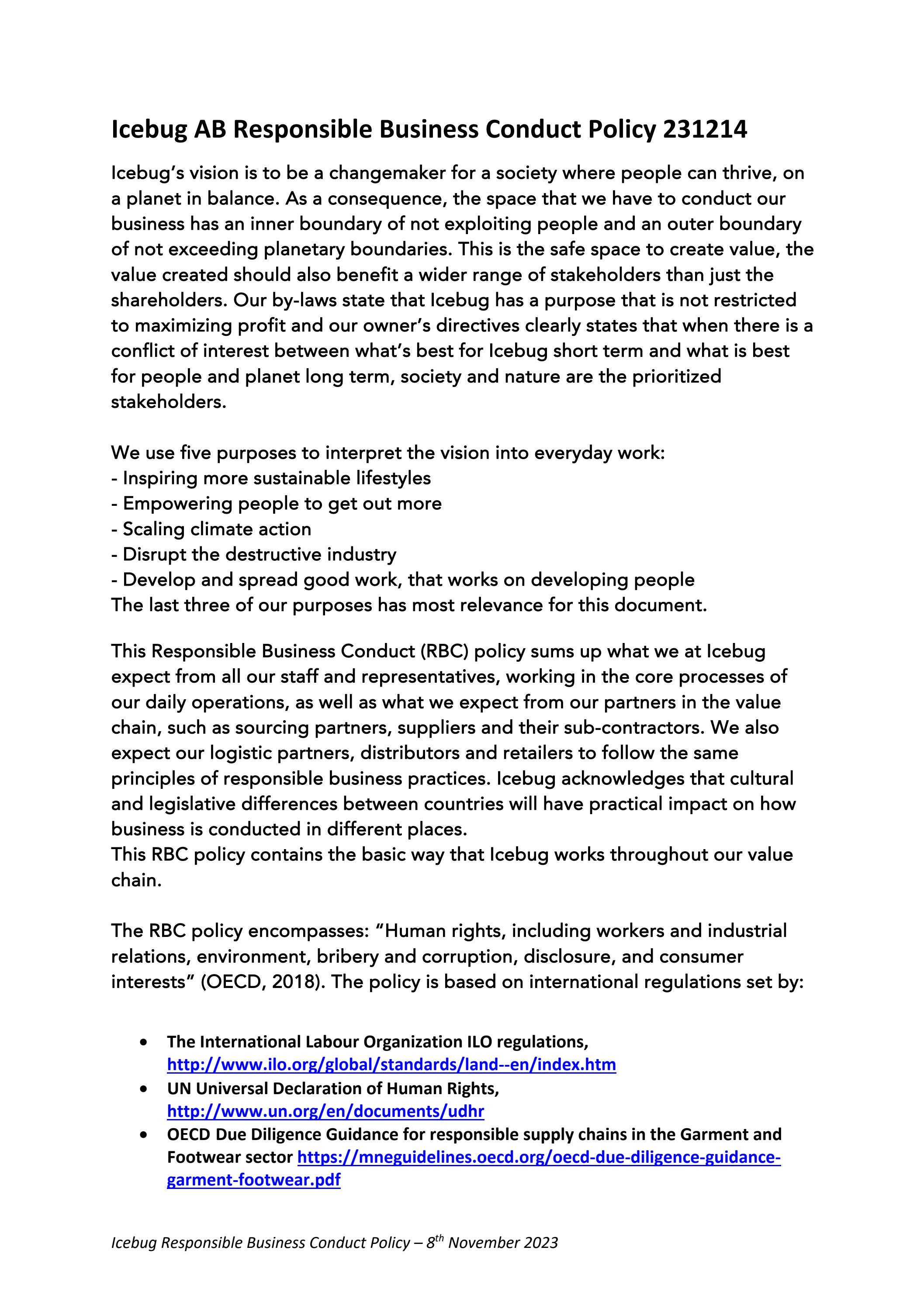 Icebug Responsible Business Conduct Policy 2023 by Icebug - Issuu