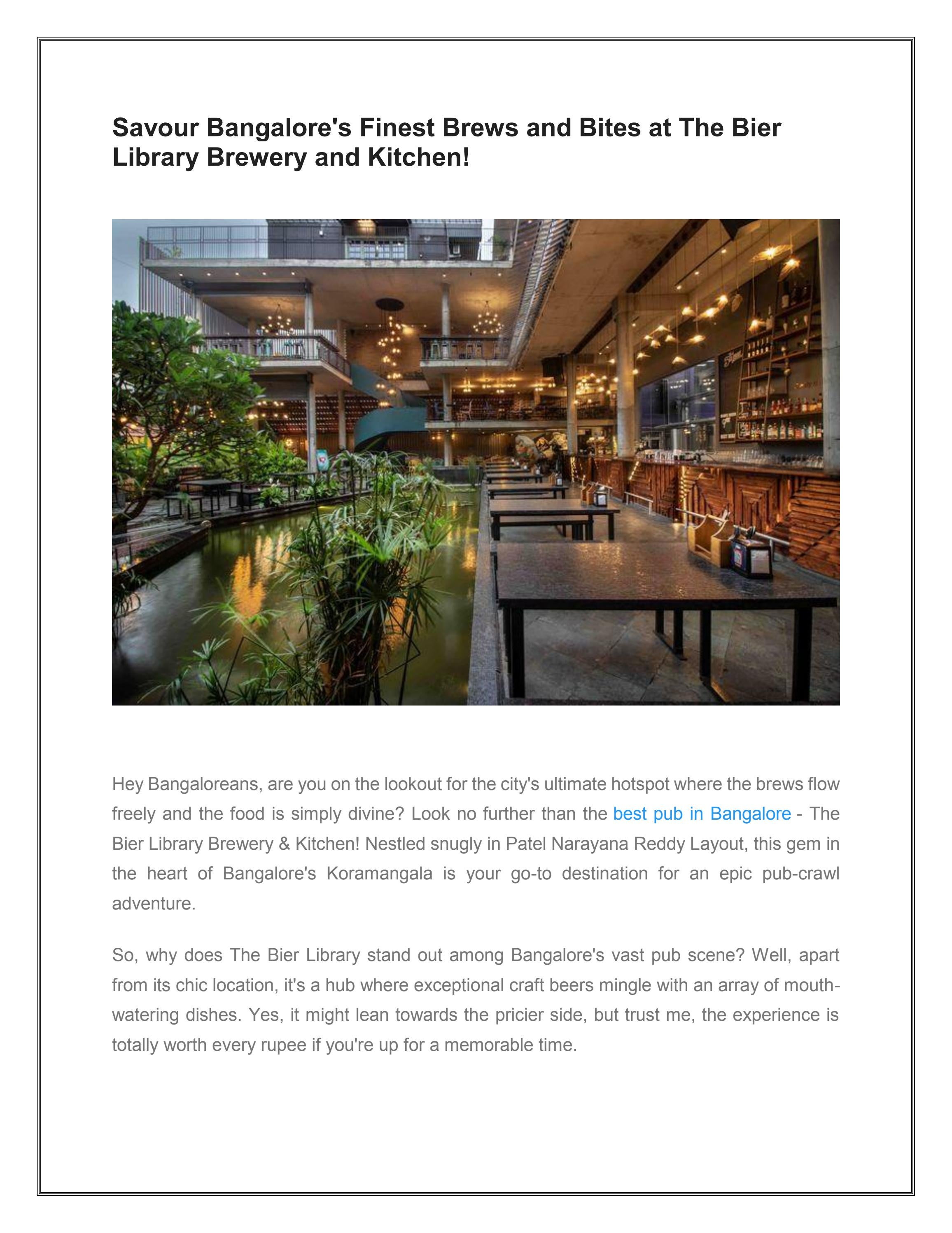 Savour Bangalore's Finest Brews and Bites at The Bier Library Brewery ...