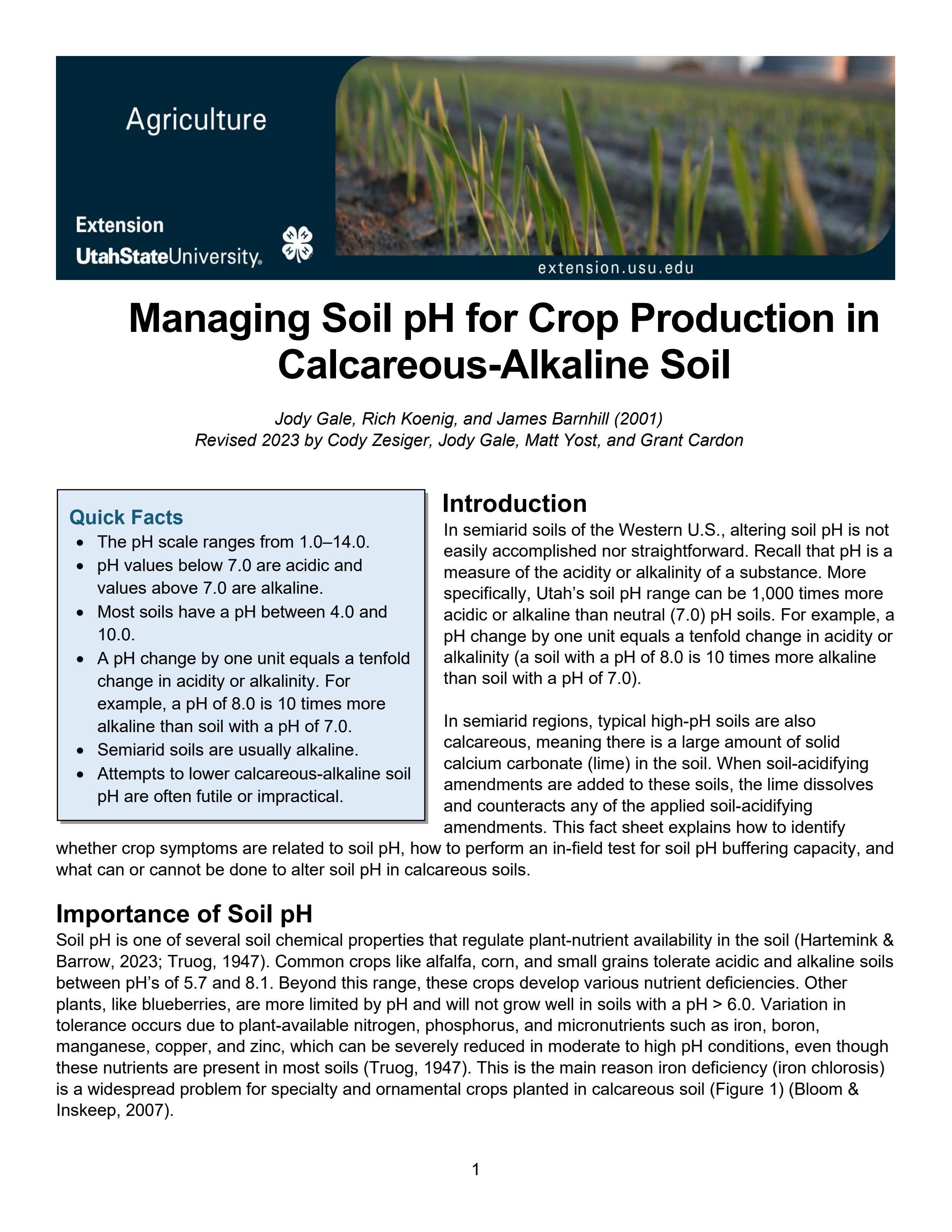 Managing Soil pH for Crop Production in Calcareous-Alkaline Soil by ...