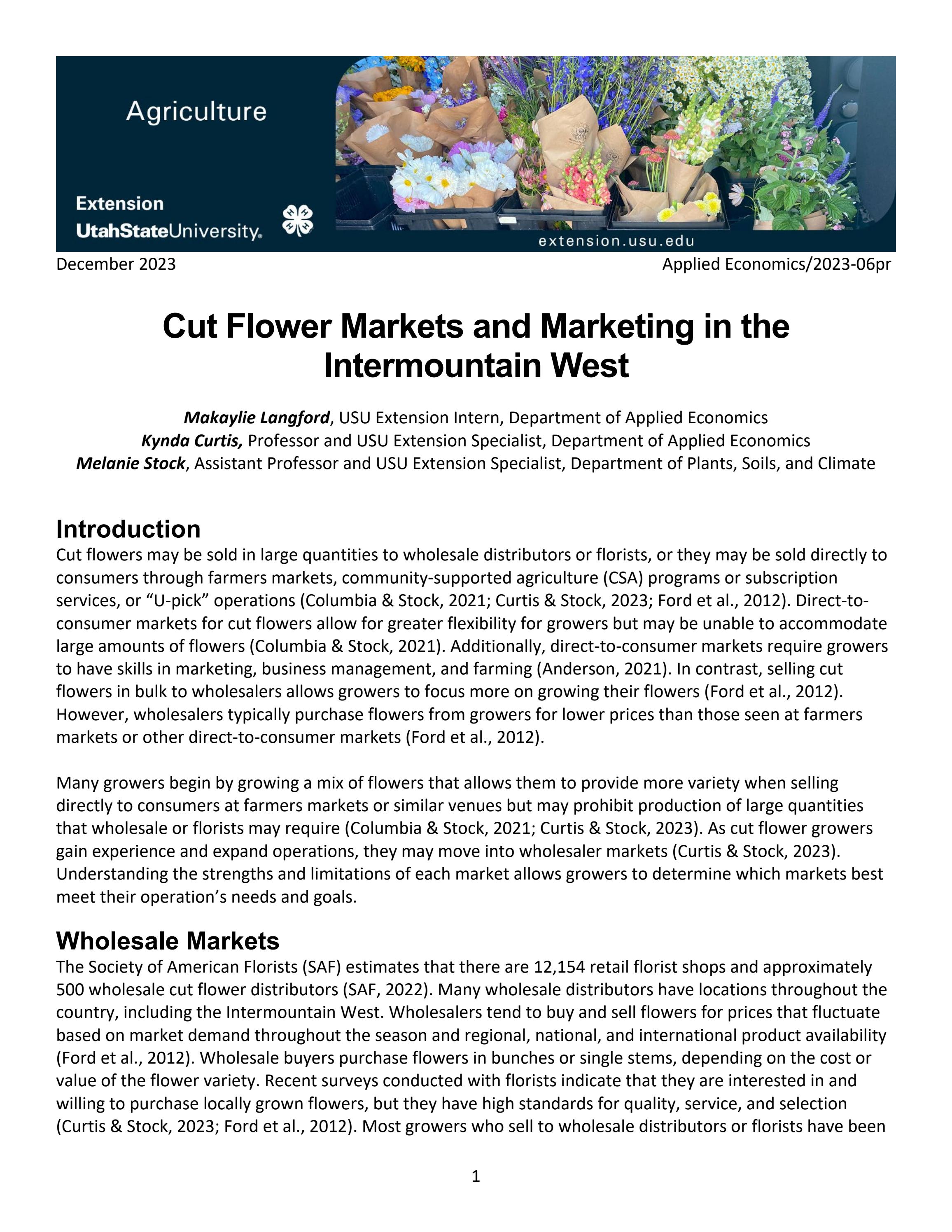 Cut Flower Markets and Marketing in the Intermountain West by Utah ...