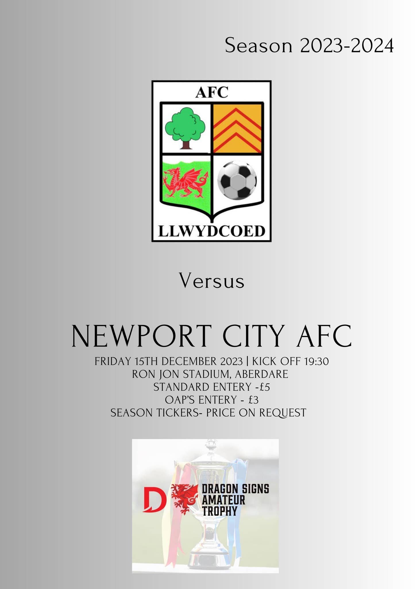 FAW Dragon signs Amateur Trophy v Newport city 15.12.23 by AFC ...
