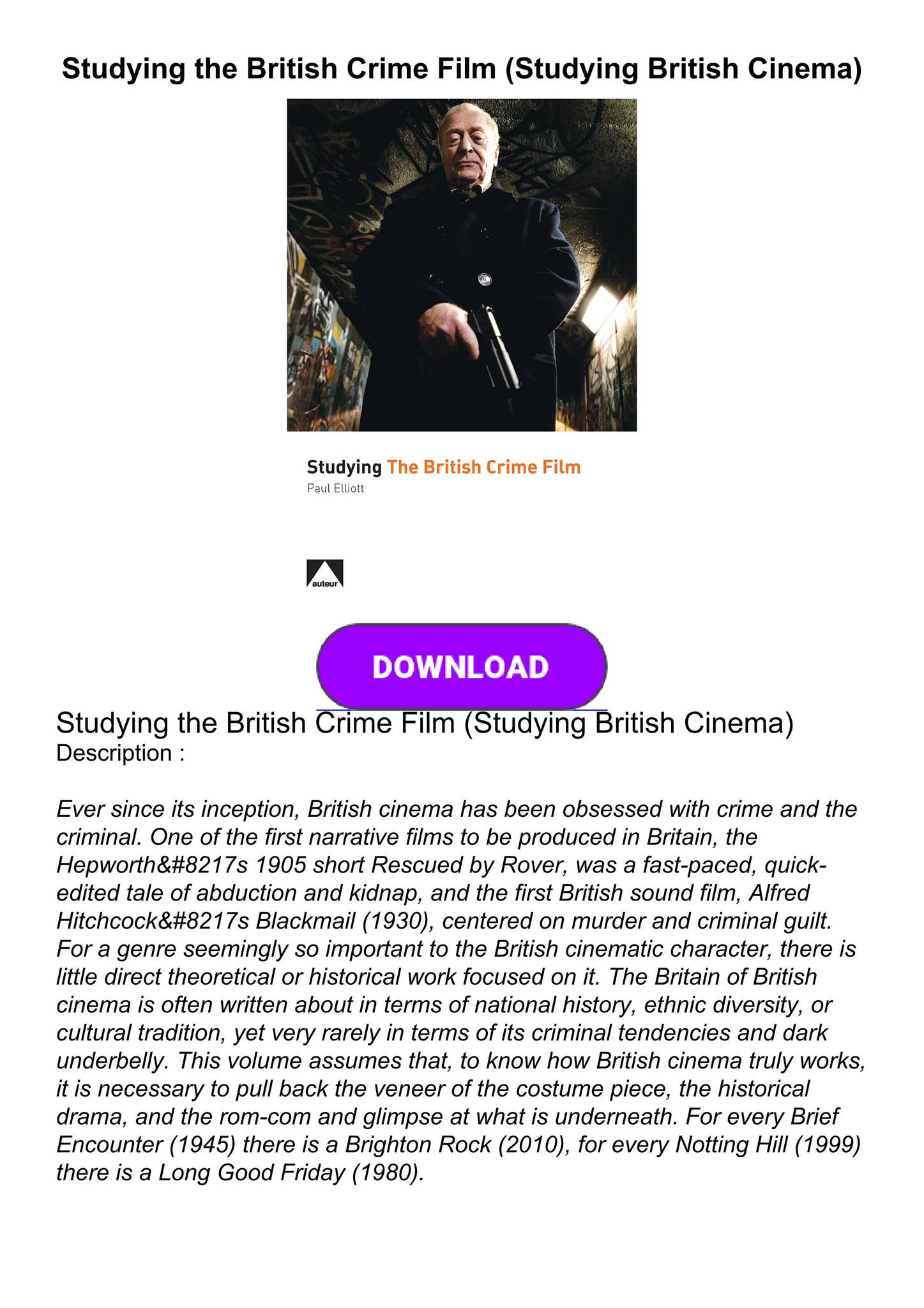 PDF Studying the British Crime Film (Studying British Cinema) by ...