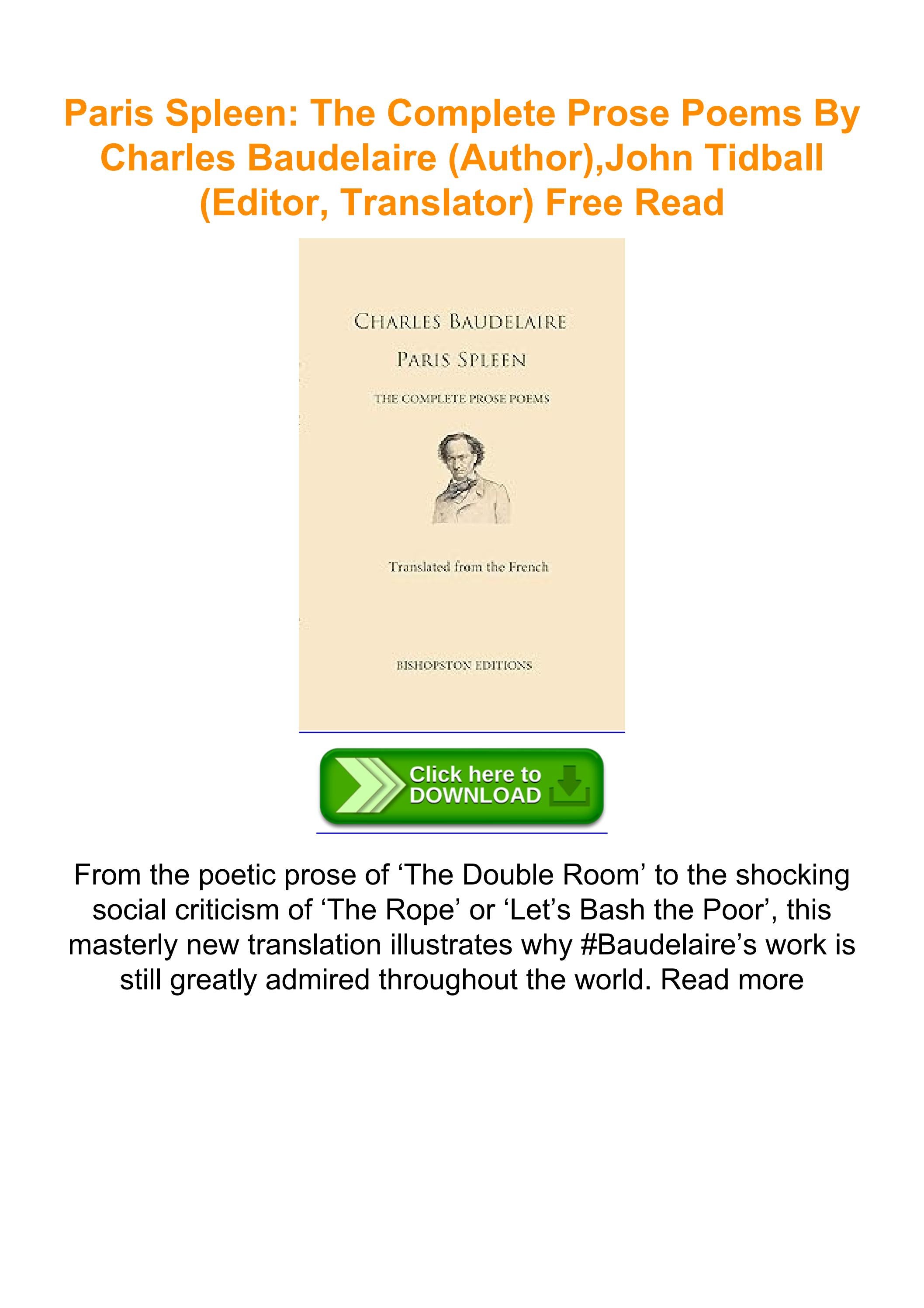Paris Spleen: The Complete Prose Poems By Charles Baudelaire (Author ...