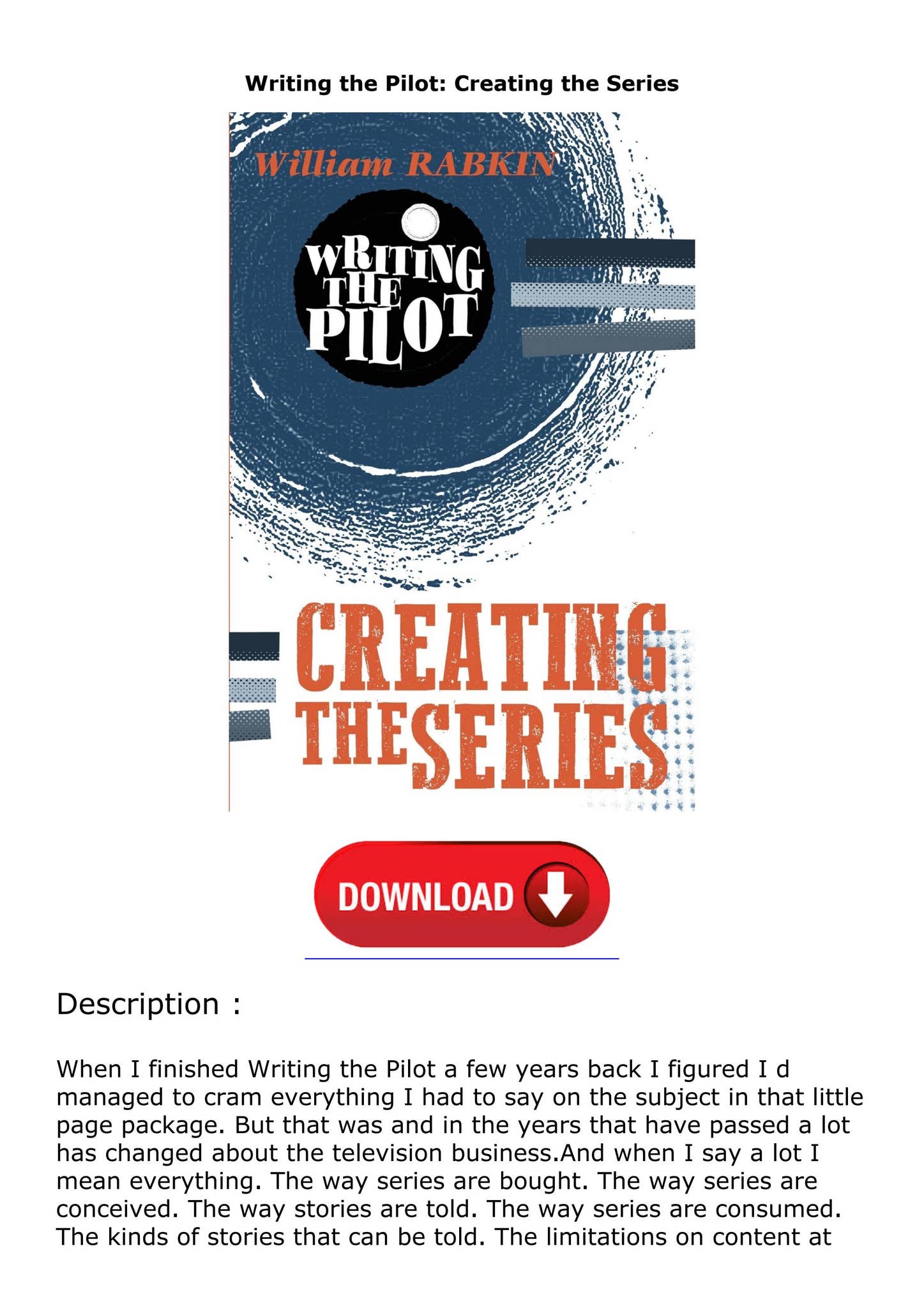 [PDF] READ⚡ Writing the Pilot: Creating the Series by ...