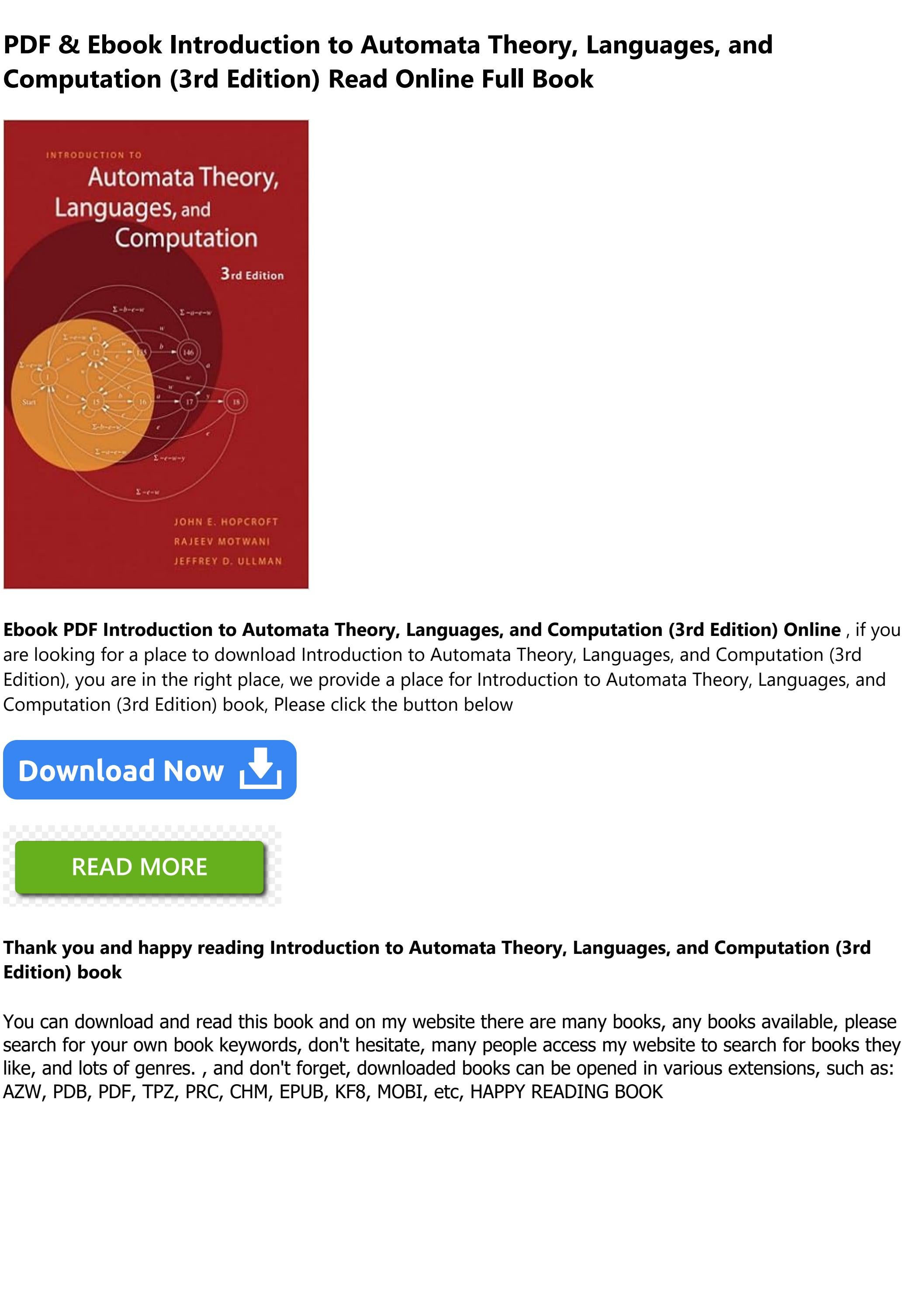 Ebook Pdf Introduction To Automata Theory Languages And Computation 3rd Edition Full