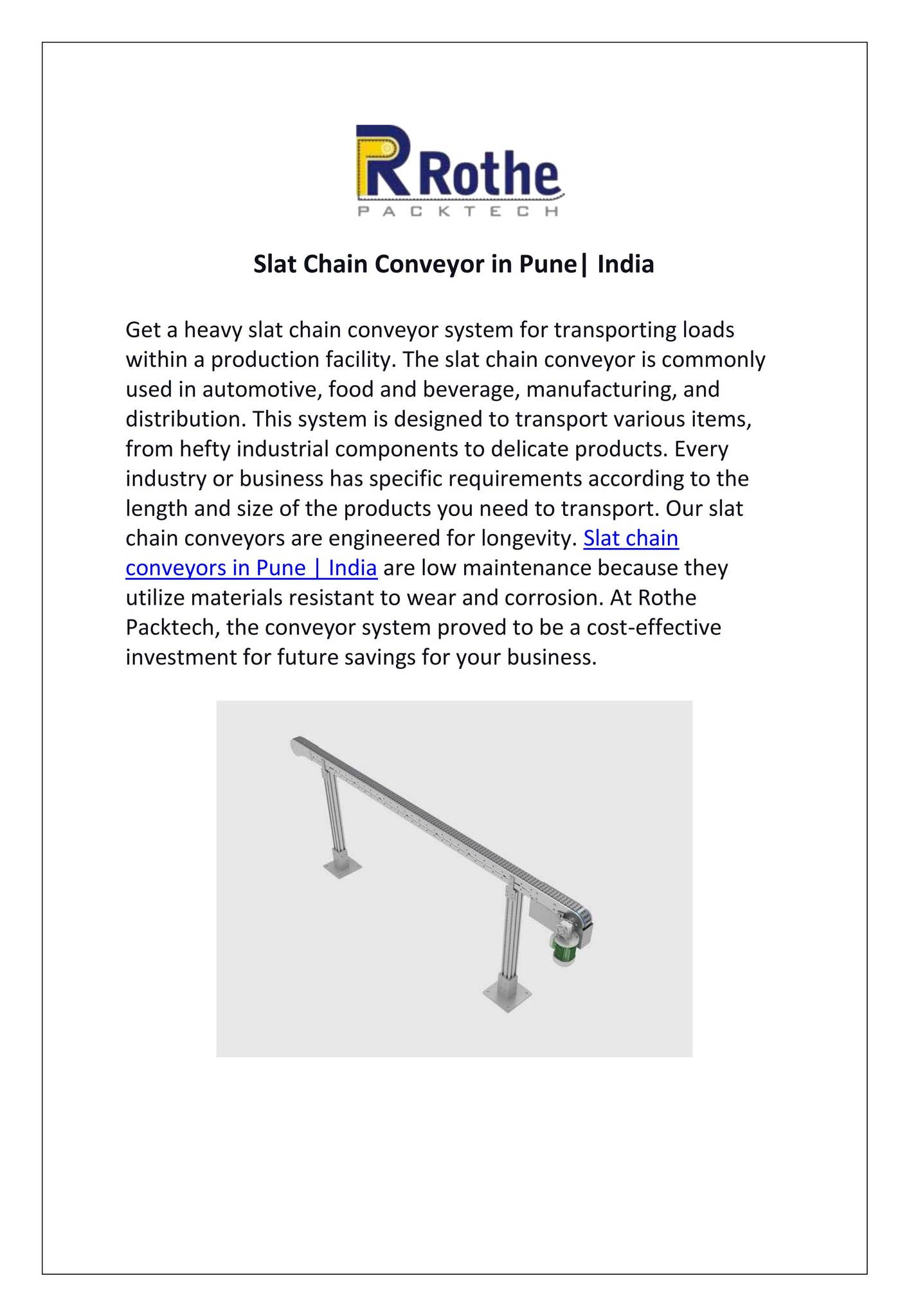 Slat Chain Conveyor in Pune| India by Rothe Packtech - Issuu