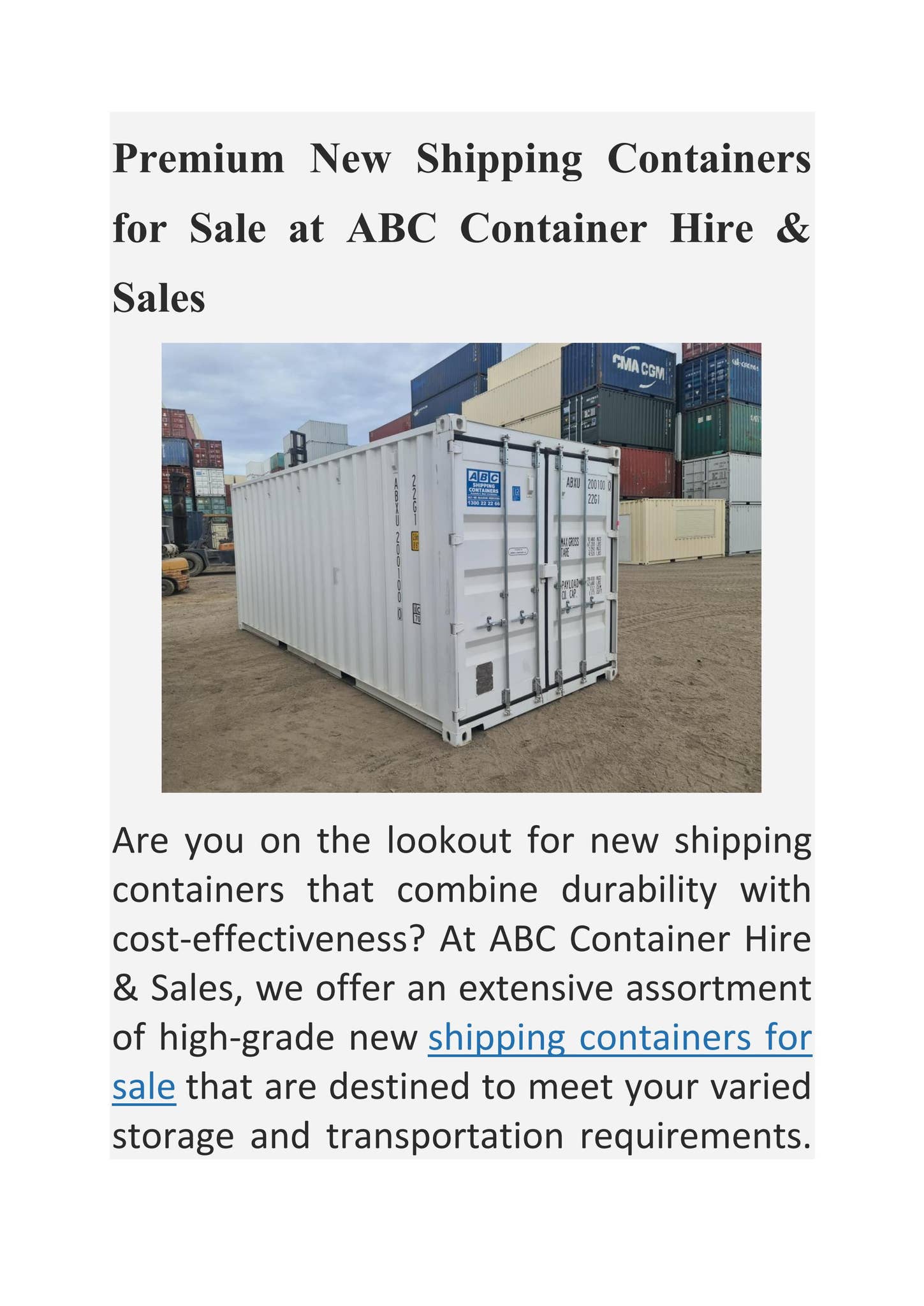 New Shipping Containers for Sale by ABC Container Hire & Sales - Issuu