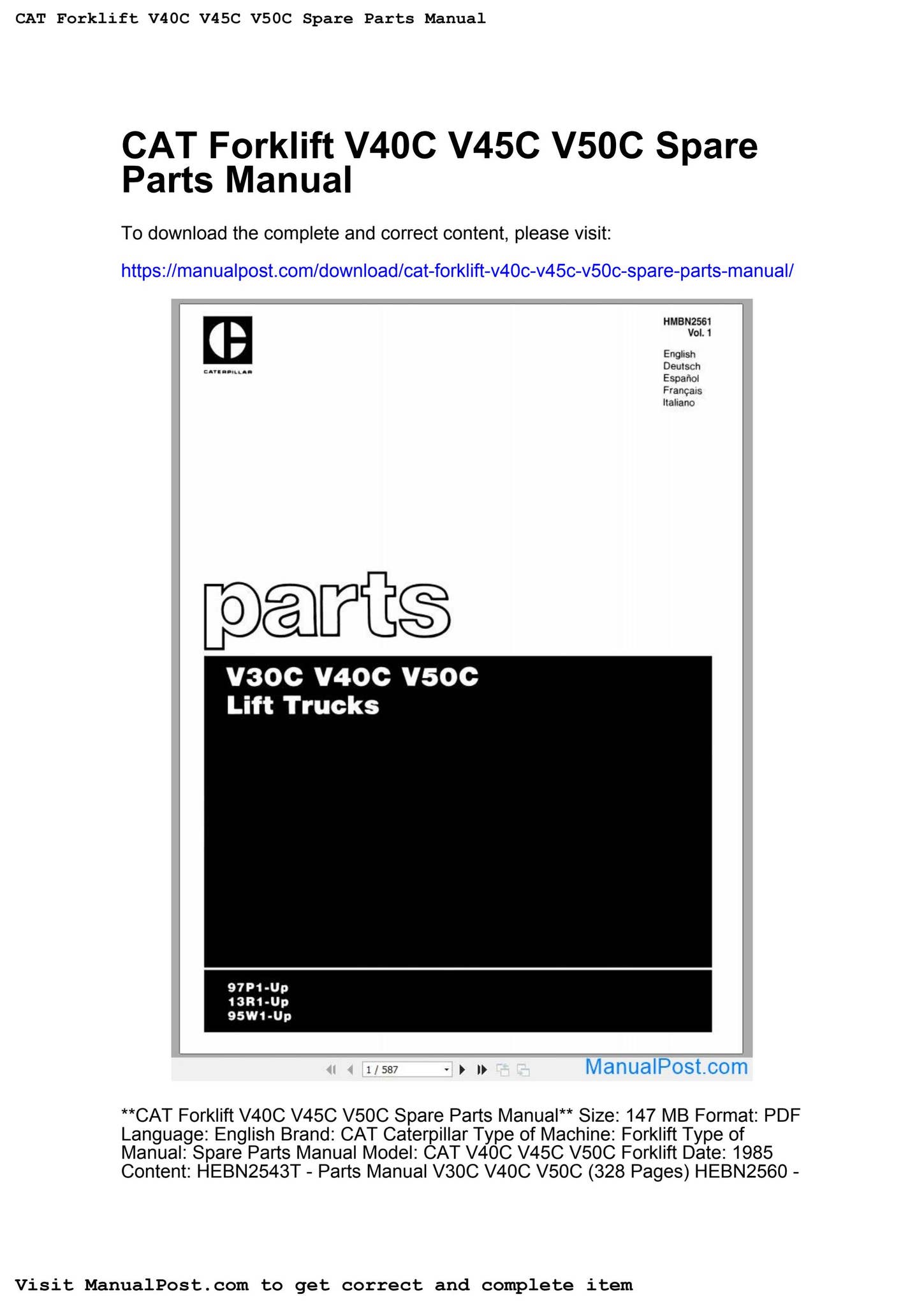 Cat forklift v40c v45c v50c spare parts manual by roger.runge360 - Issuu