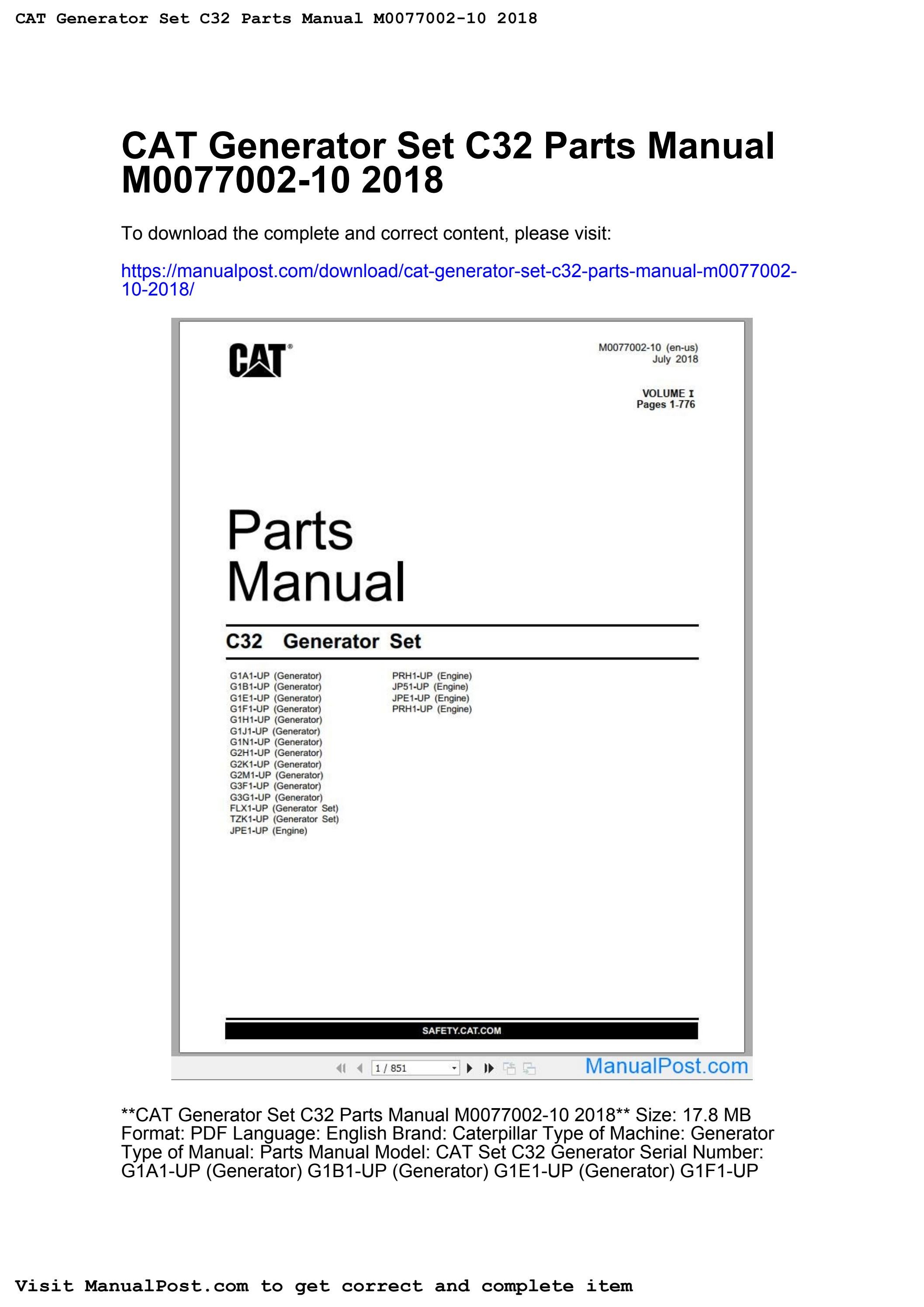Cat generator set c32 parts manual m0077002 10 2018 by raymond ...