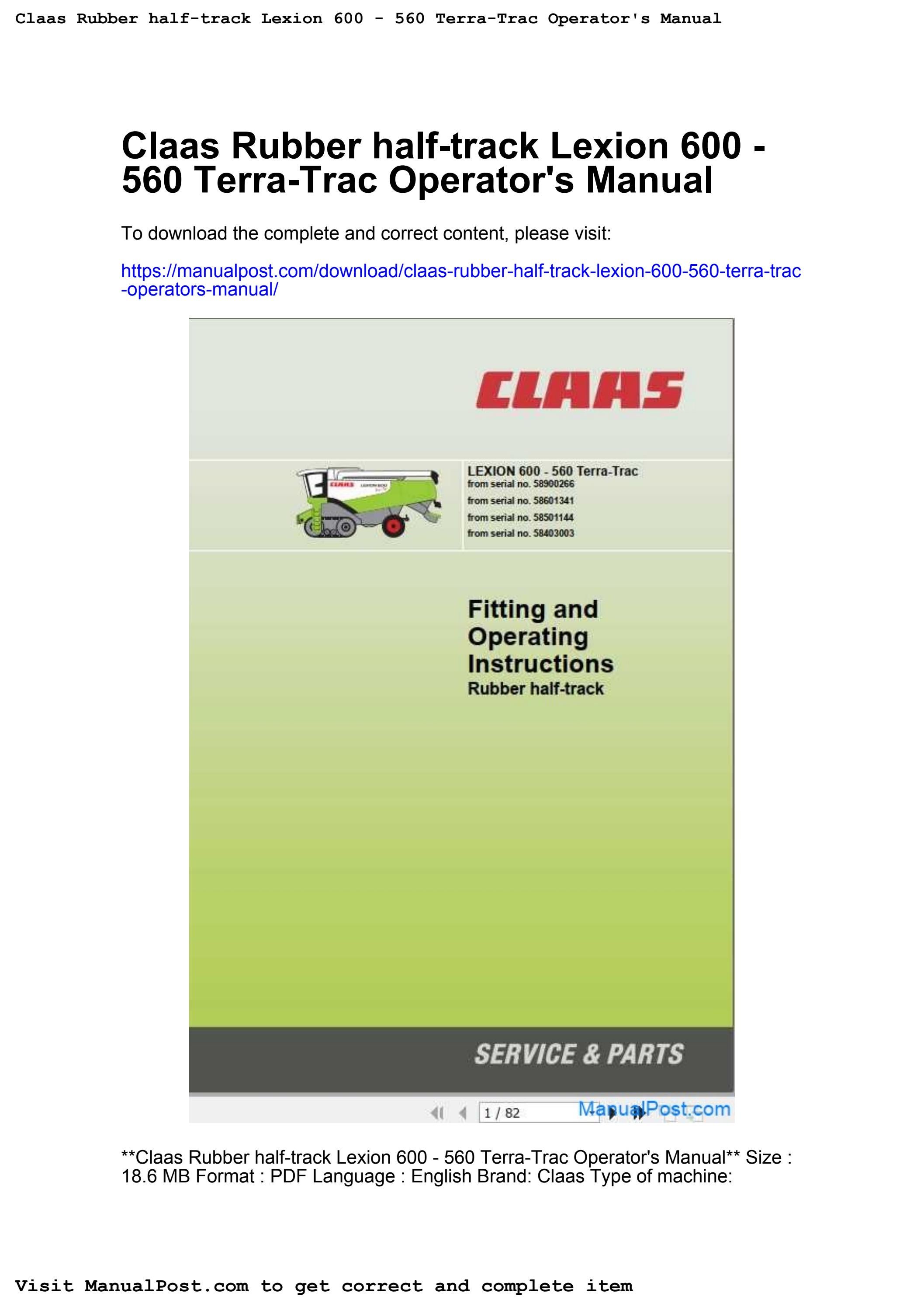 Claas rubber half track lexion 600 560 terra trac operators manual by ...