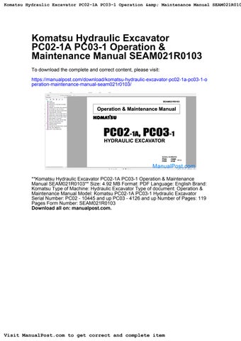 Komatsu hydraulic excavator pc02 1a pc03 1 operation maintenance manual ...