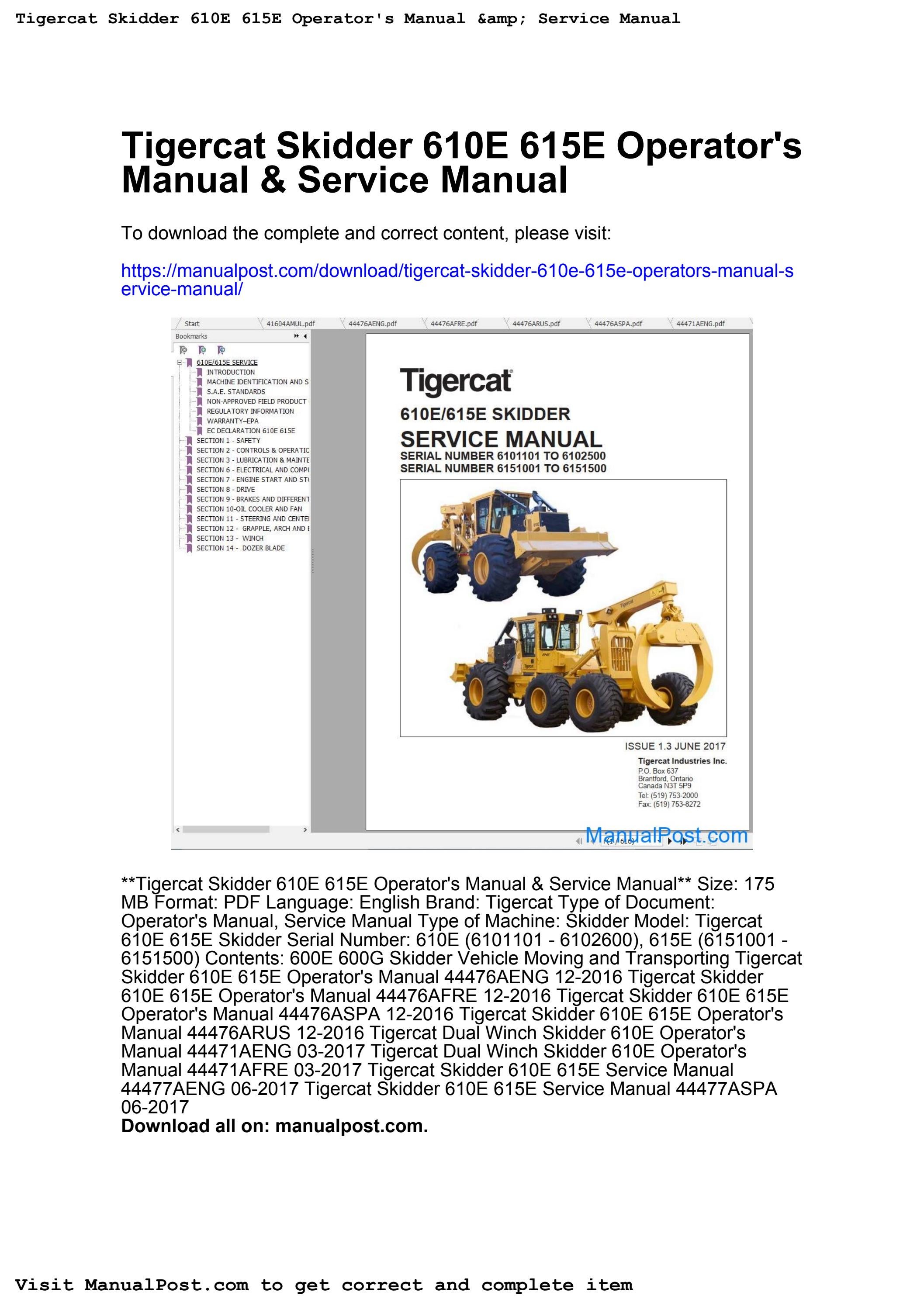 Tigercat skidder 610e 615e operators manual service manual by ...