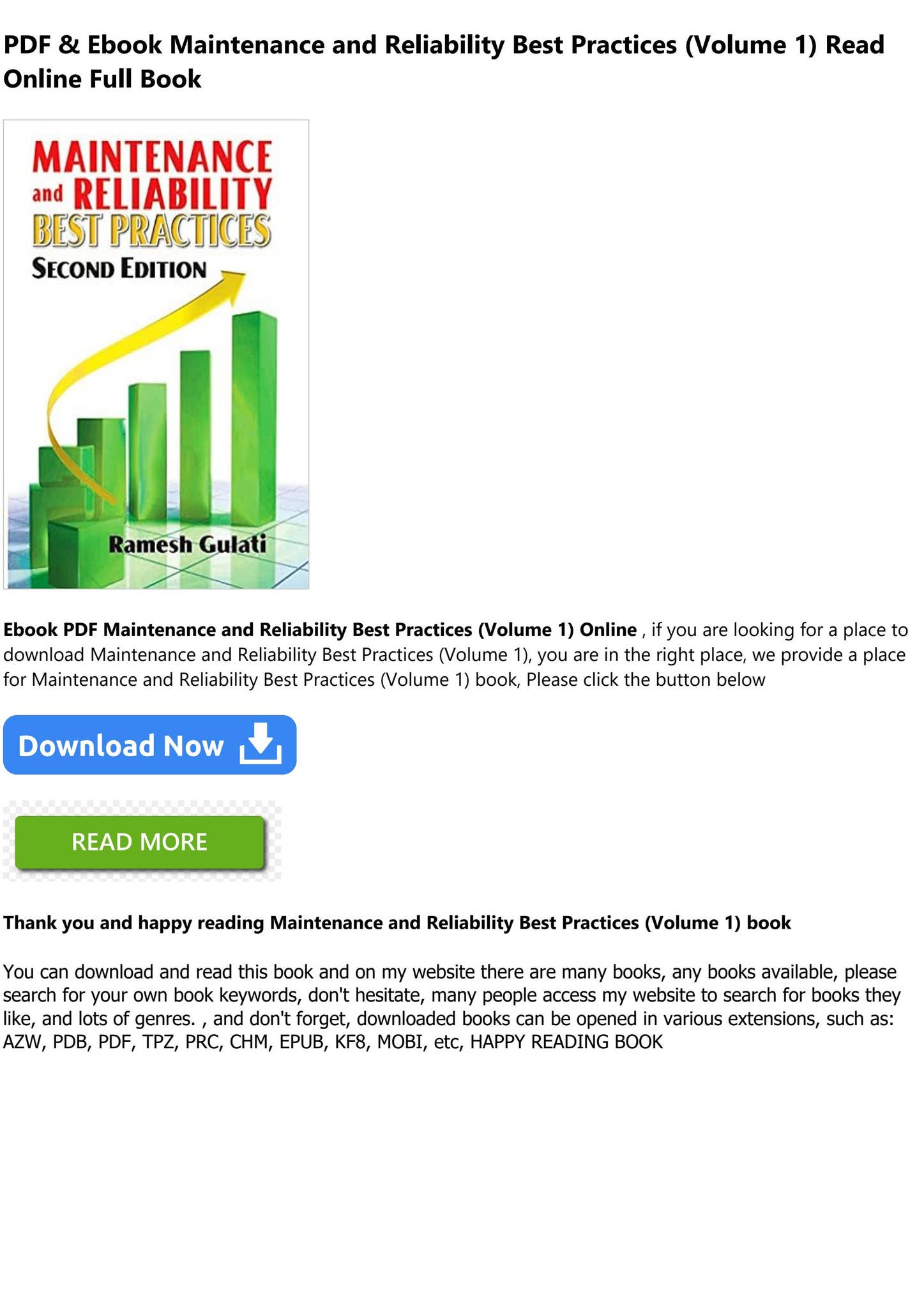 Download\Read Maintenance and Reliability Best Practices (Volume 1 ...