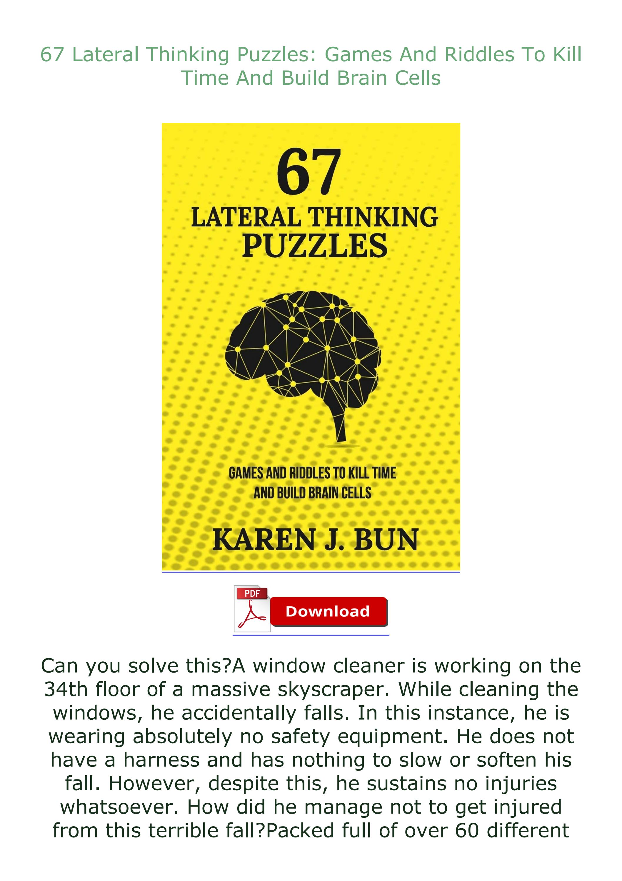 GET ⚡PDF⚡ DOWNLOAD 67 Lateral Thinking Puzzles: Games And Riddles To ...