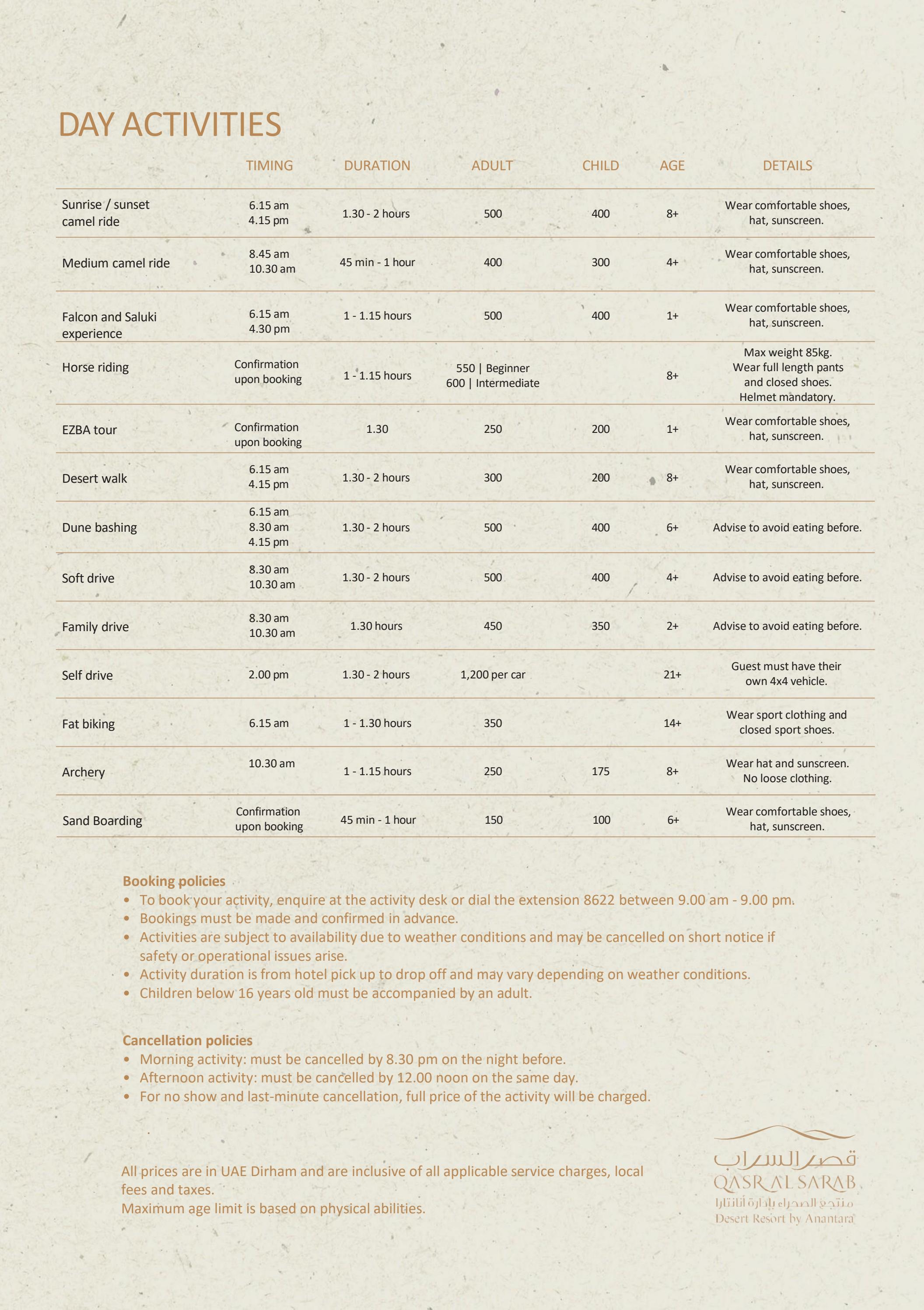 SBY - Activities Price List by anantaraabudhabiresorts - Issuu