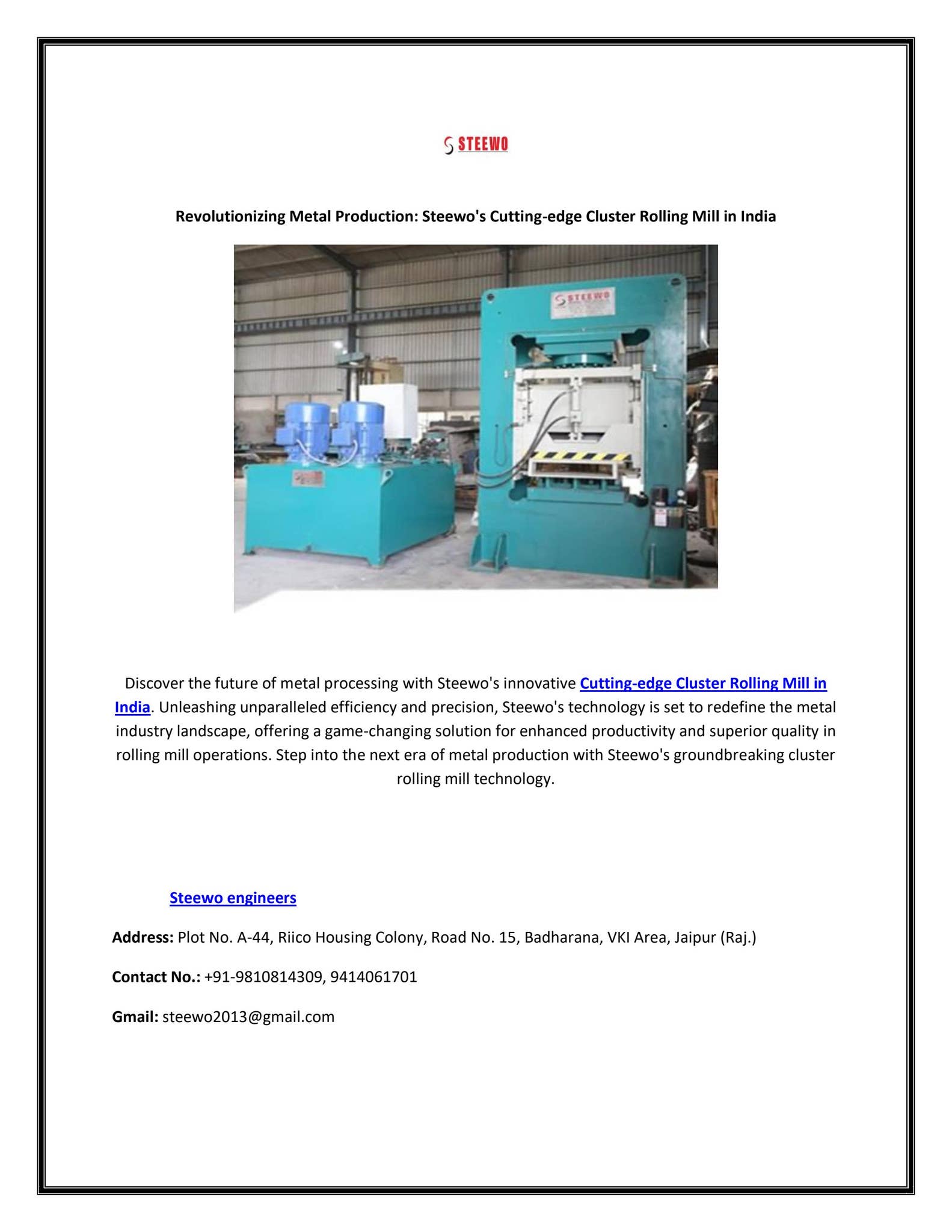 Revolutionizing Metal Production: Steewo's Cutting-edge Cluster Rolling ...