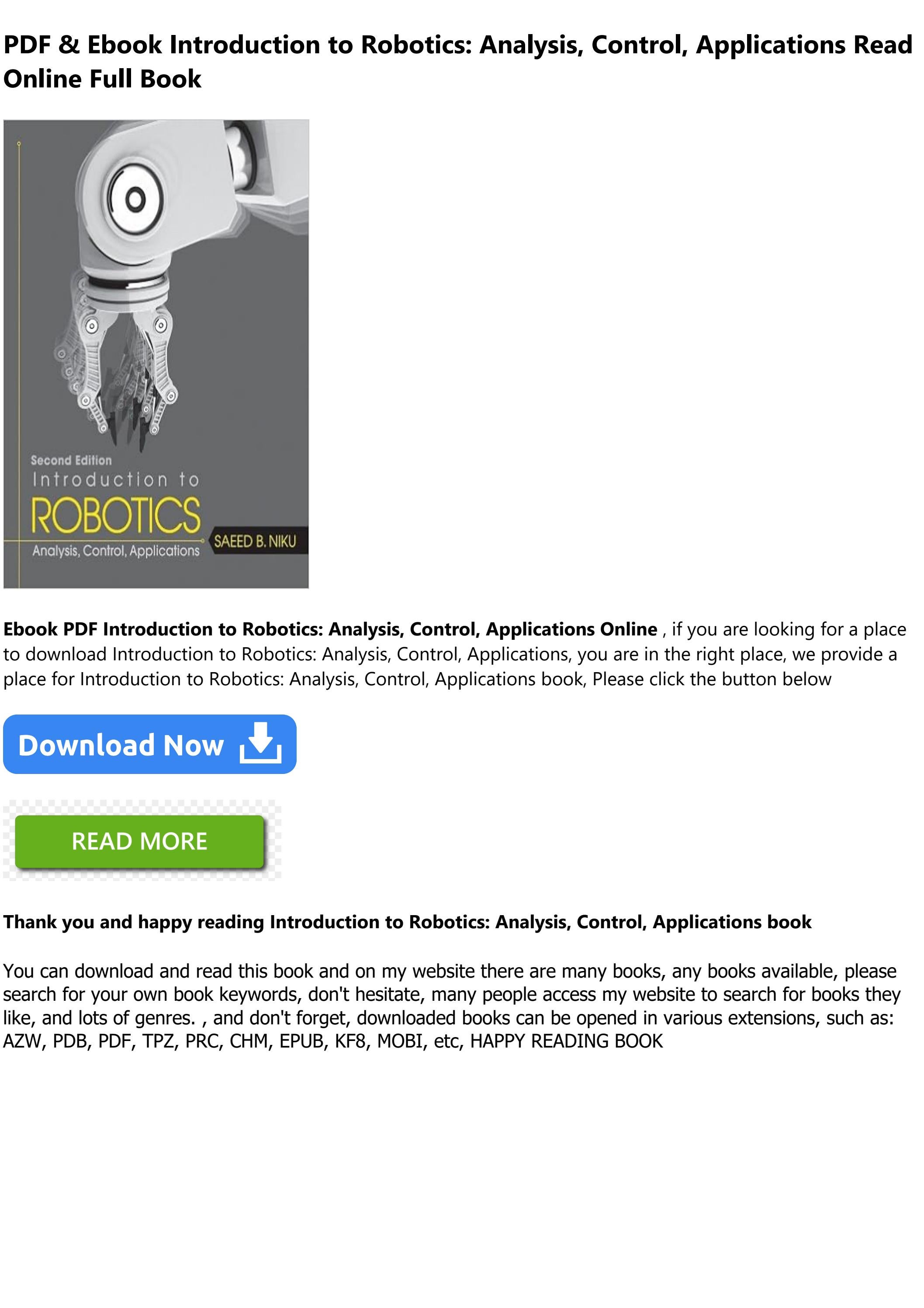 e-Book !Download Introduction to Robotics: Analysis, Control ... e-Book !Download Introduction to Robotics: Analysis, Control ...