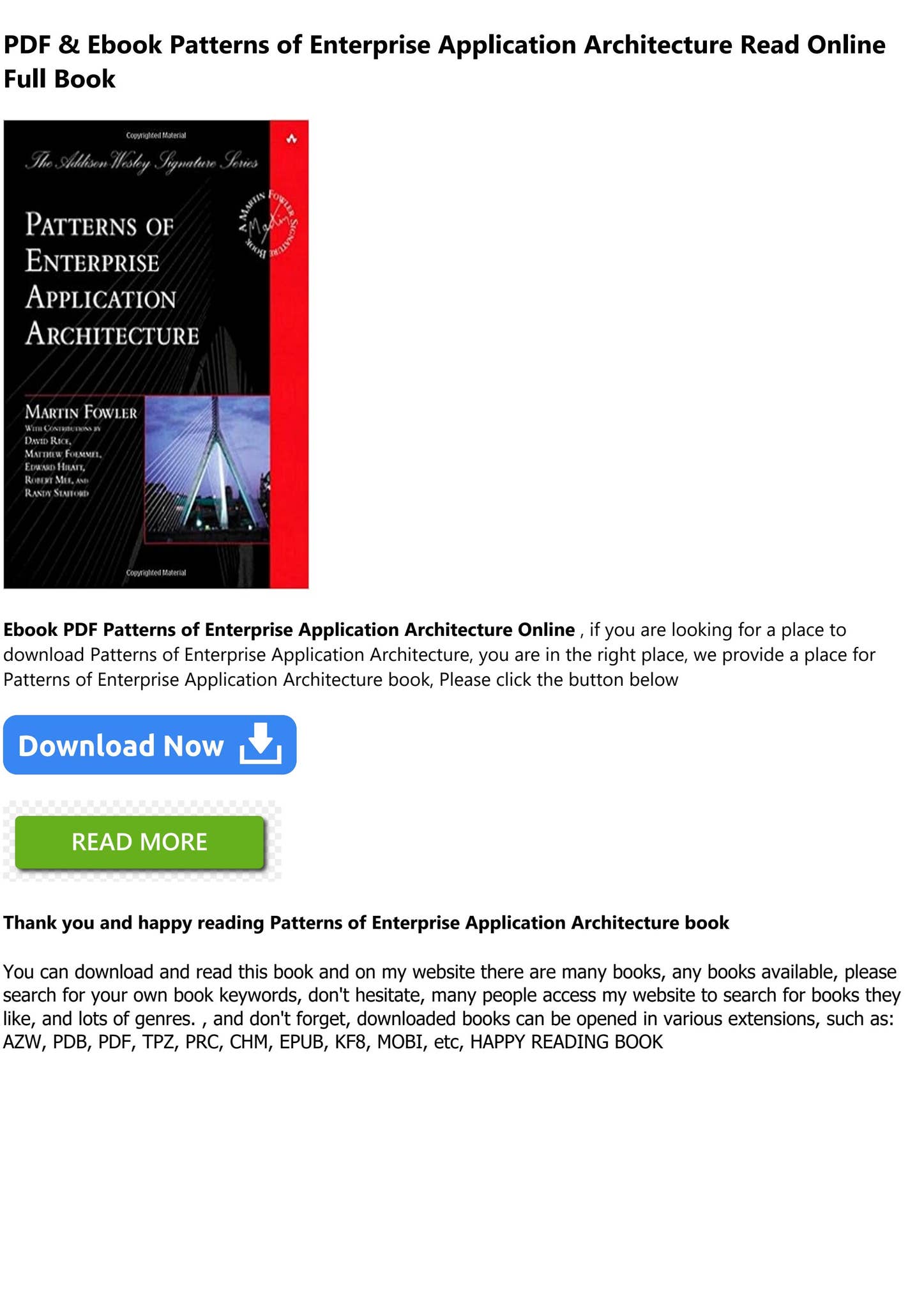 [DOWNLOAD $PDF$] Patterns of Enterprise Application Architecture Full ...