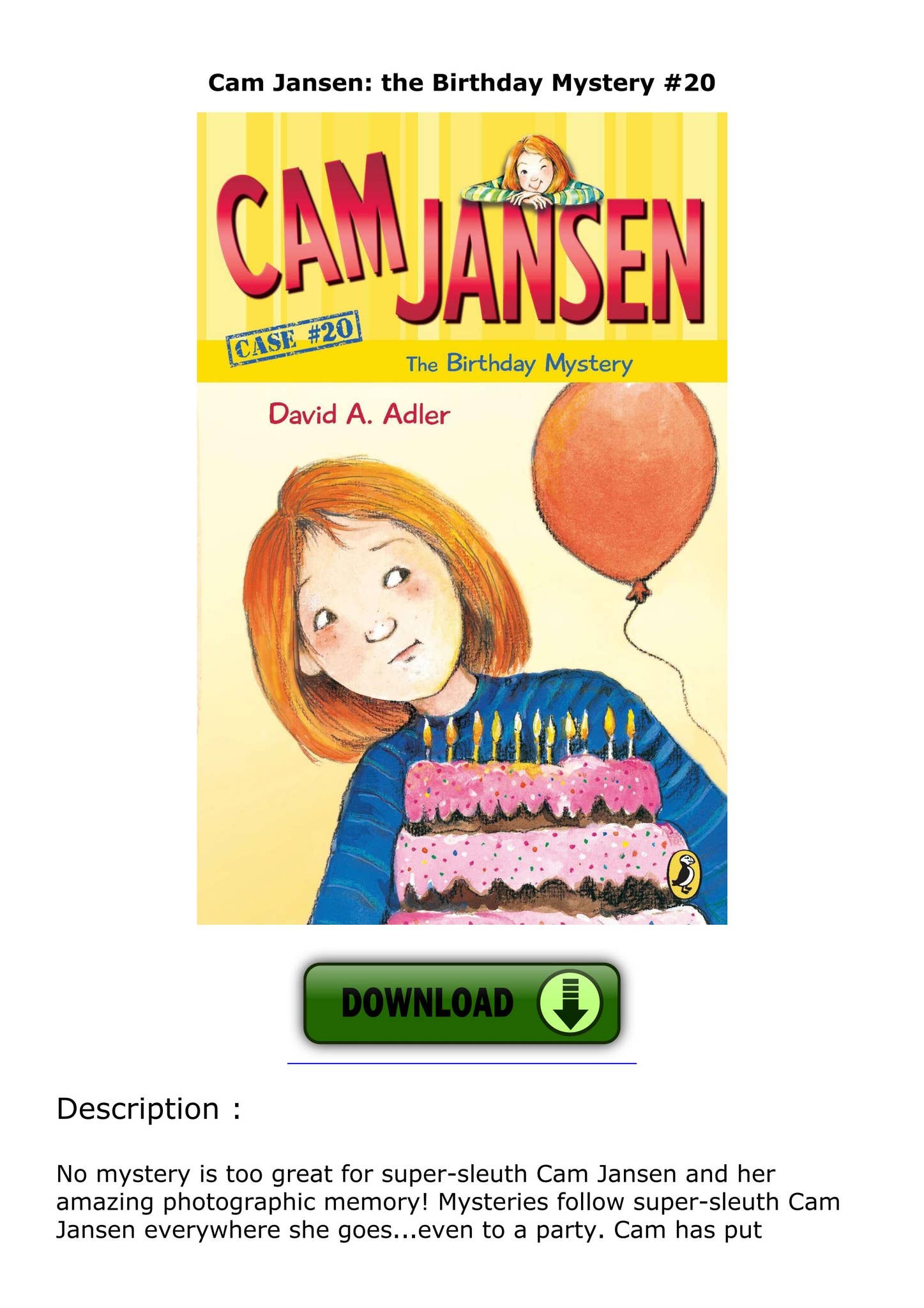 download⚡️[EBOOK] ️ Cam Jansen: Cam Jansen and the Sports Day Mysteries ...