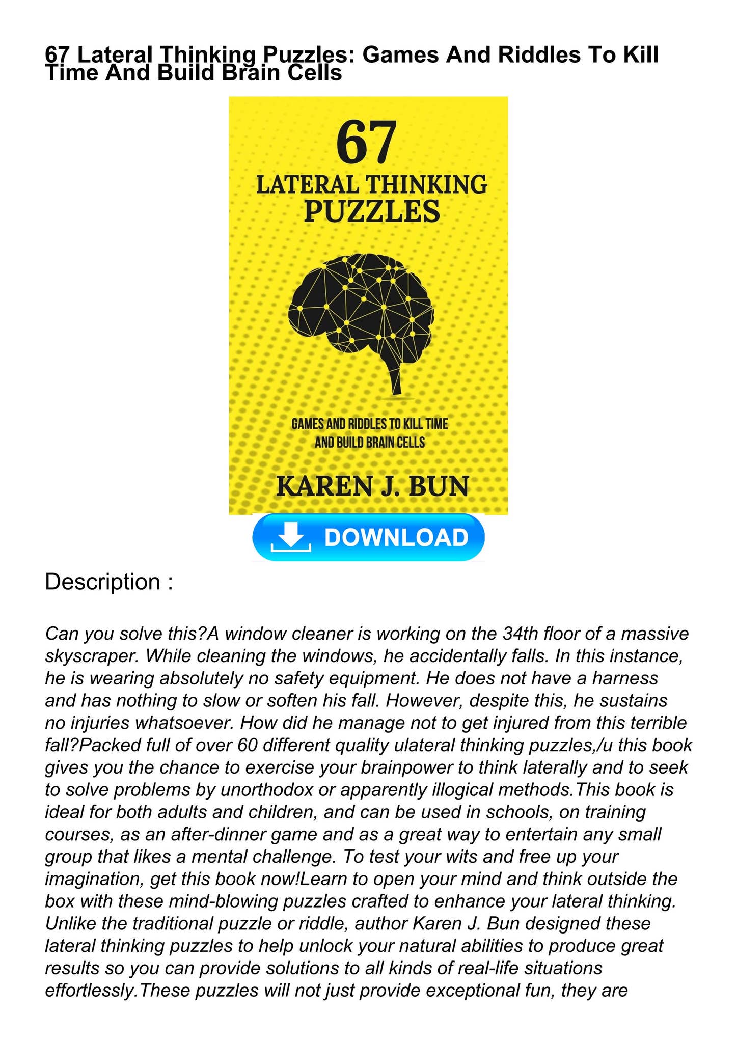 [PDF] 67 Lateral Thinking Puzzles: Games And Riddles To Kill Time And ...