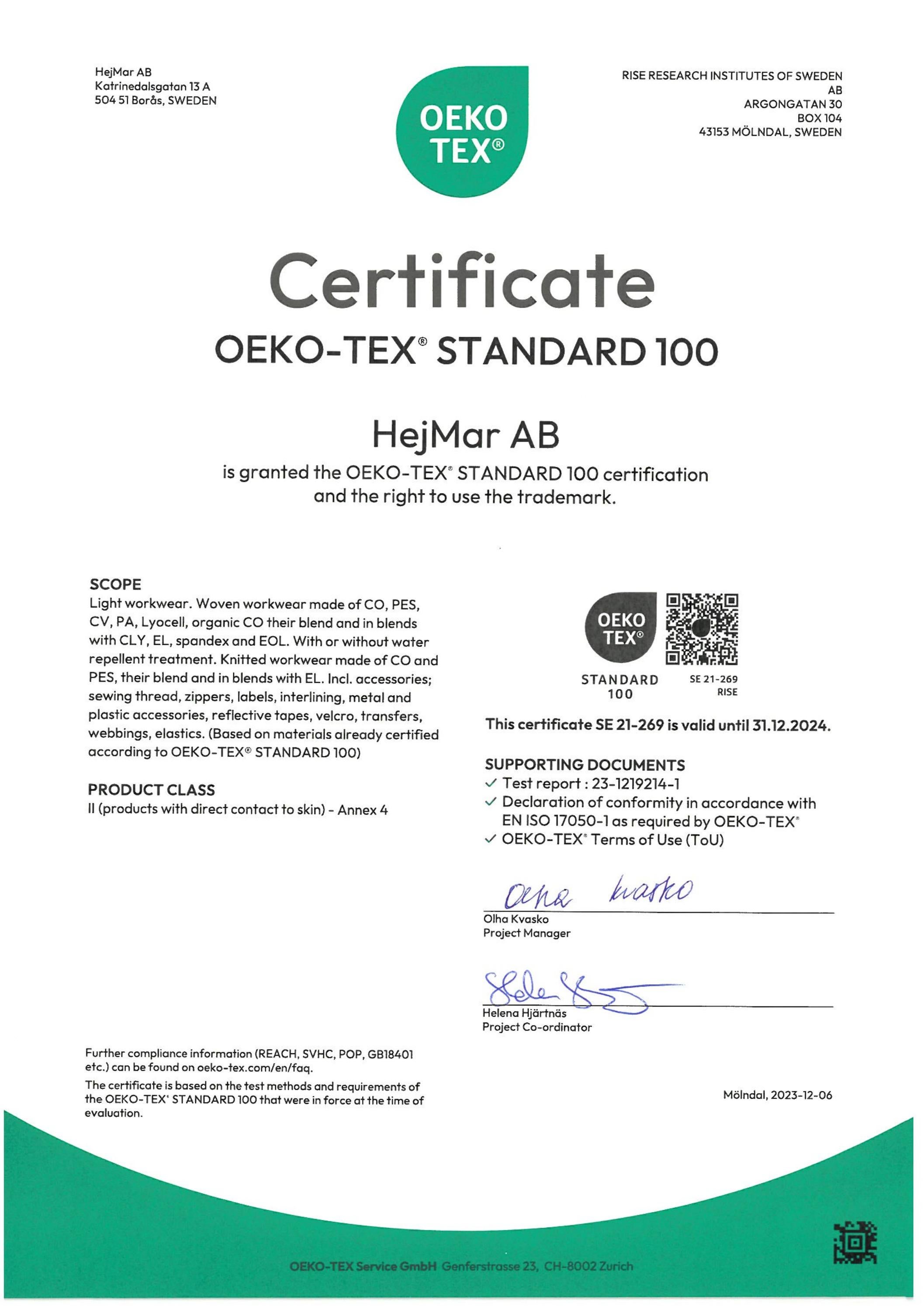 Öko-Tex Certificate by Hejco - Issuu