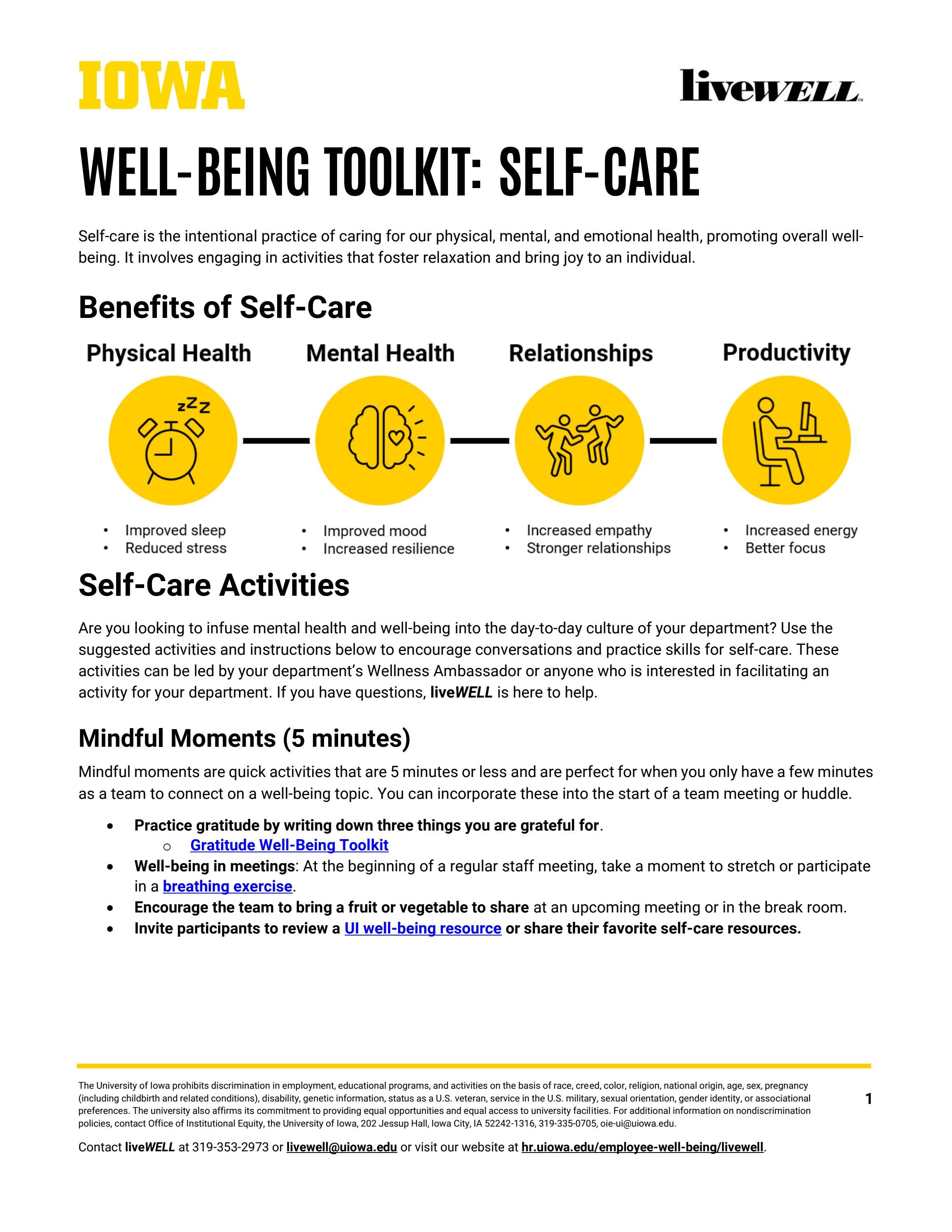 liveWELL Well-Being Toolkit: Self-Care by liveWELL program at ...