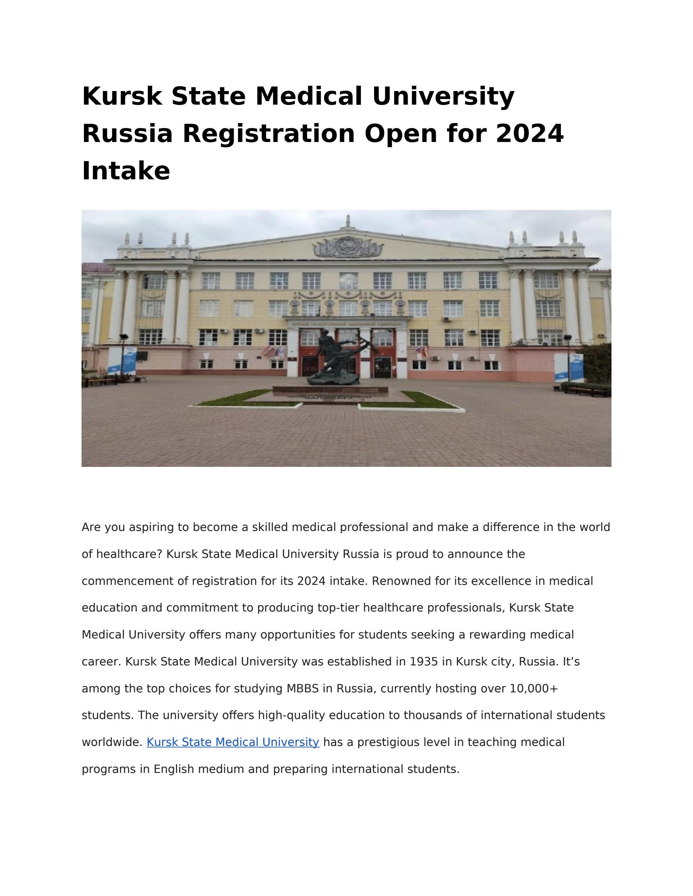 Kursk State Medical University, Russia Admission Open for Feb Intake by edufeverofficial - Issuu