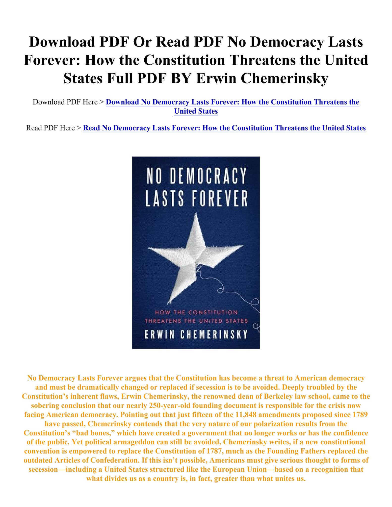 [PDF Download] No Democracy Lasts Forever: How the Constitution ...