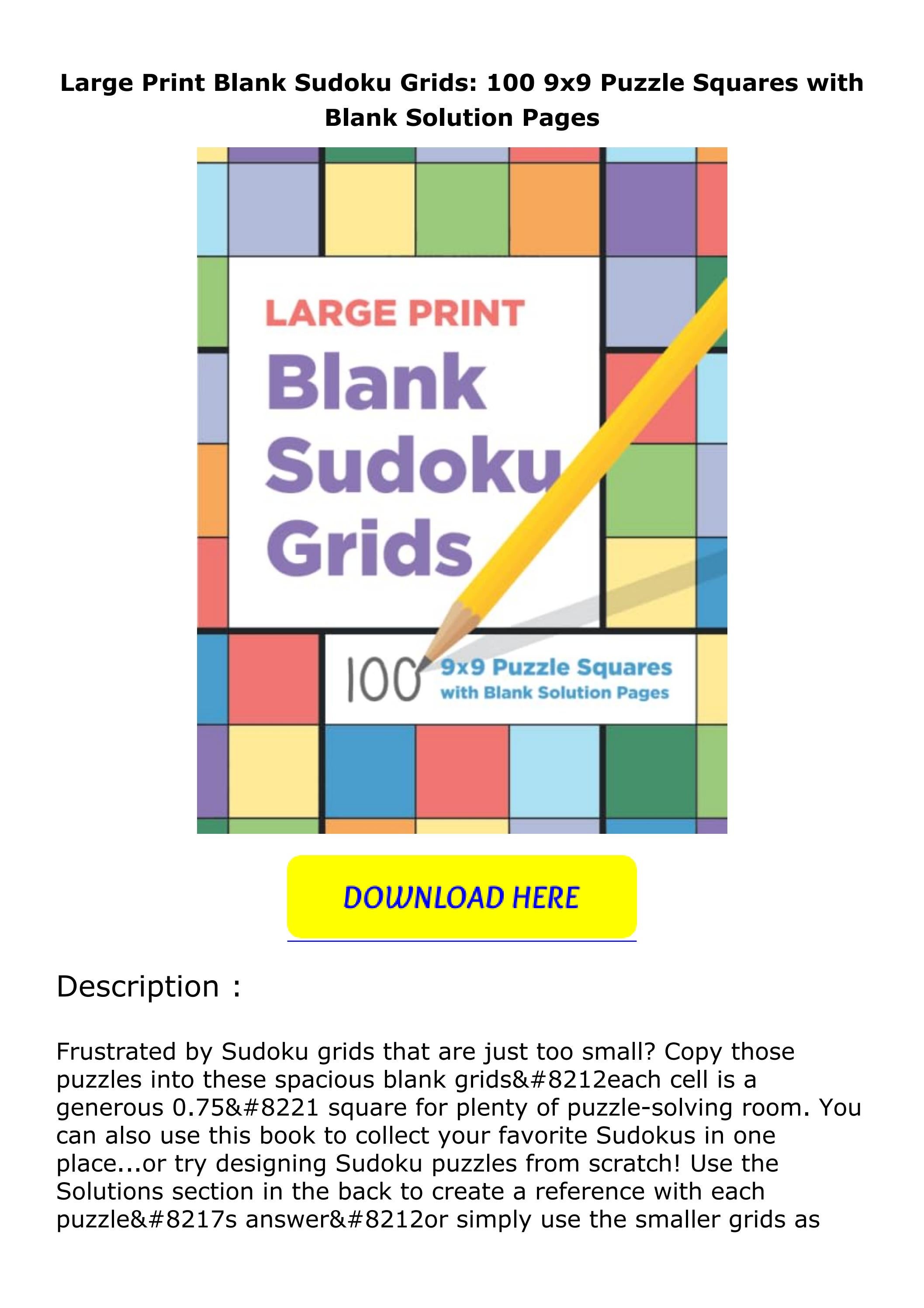 [PDF] ️Download ⚡️ Large Print Blank Sudoku Grids: 100 9x9 Puzzle ...