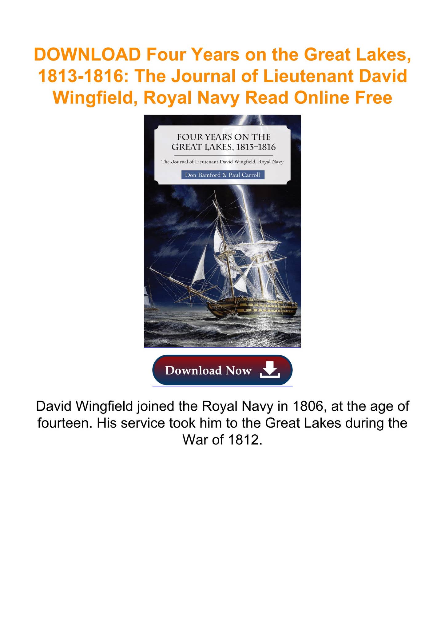 DOWNLOAD Four Years on the Great Lakes, 1813-1816: The Journal of ...