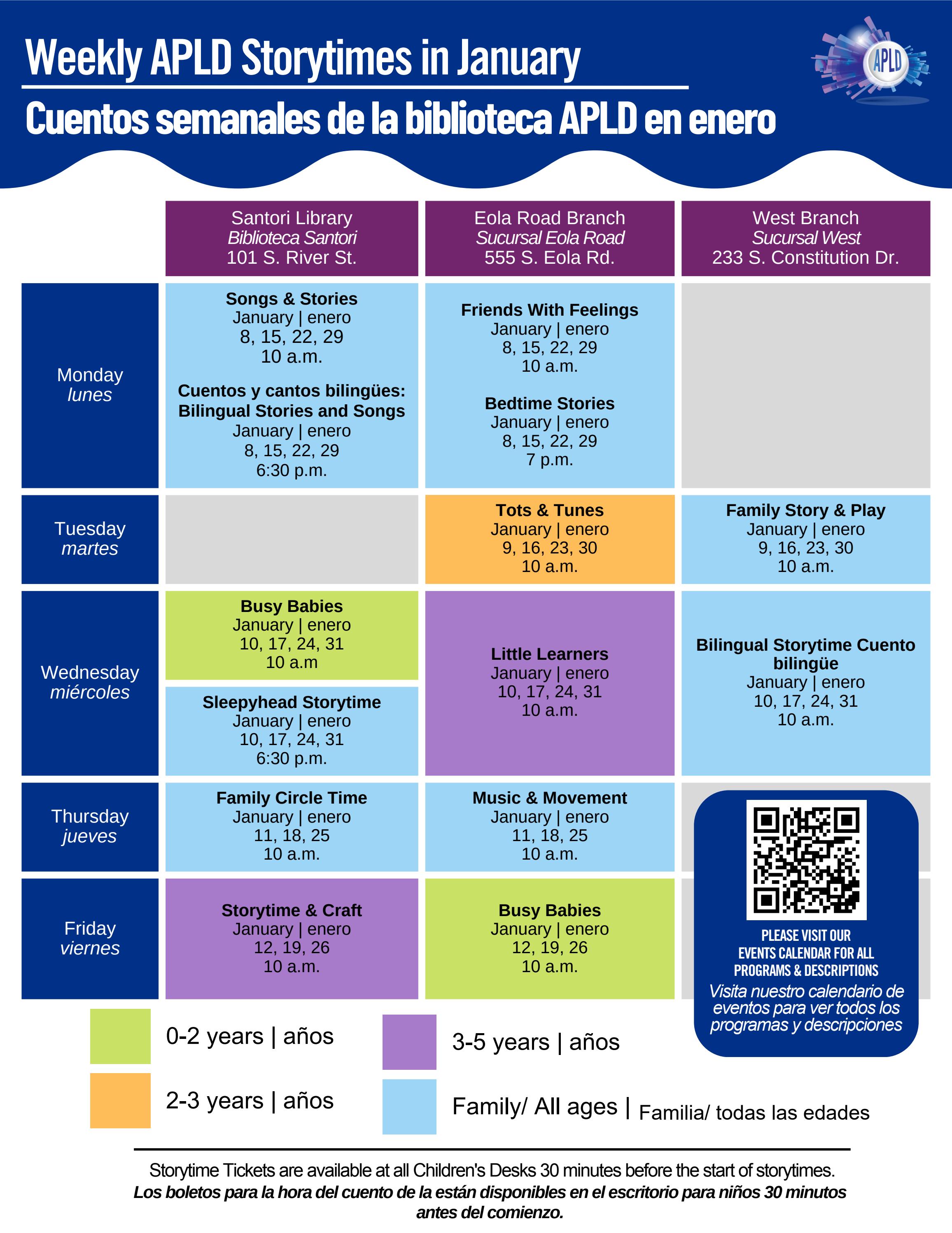January 2024 Storytime Schedule by Aurora Public Library District, IL ...