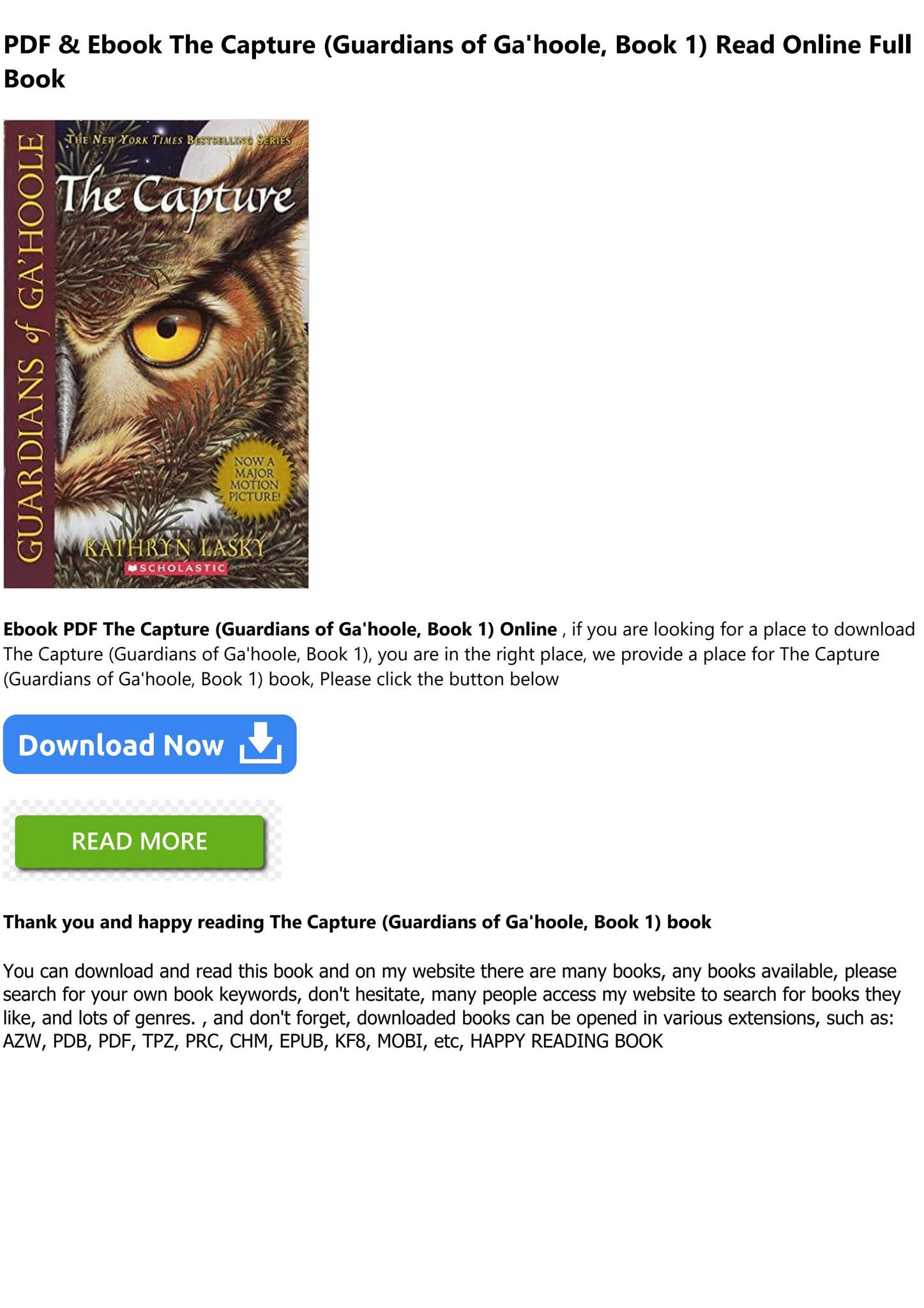 (Unlimited ebook) The Capture (Guardians of Ga'hoole, Book 1) Full ...