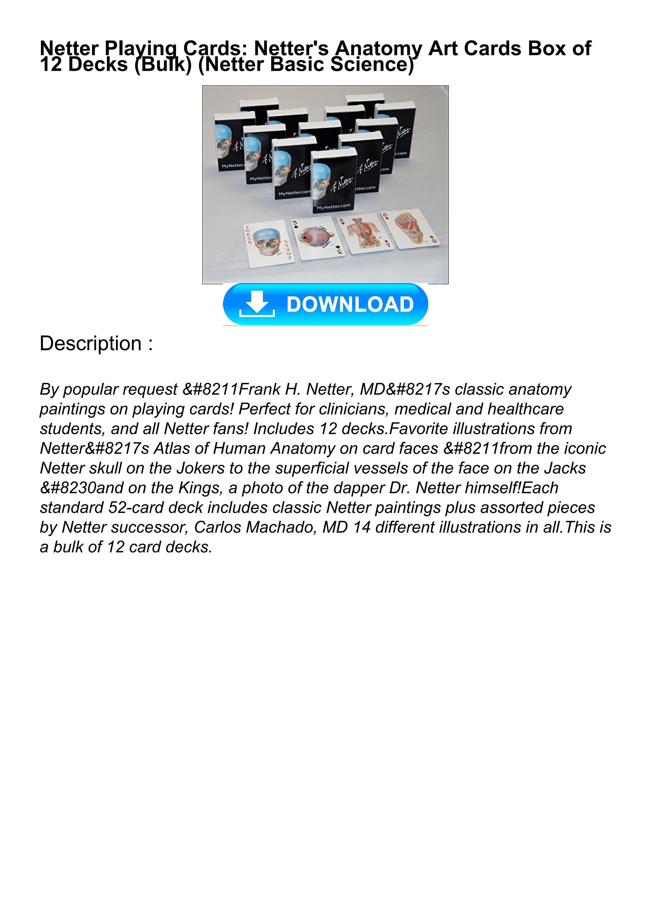 [EBOOK]⚡ Netter Playing Cards: Netter's Anatomy Art Cards Box of 12 ...