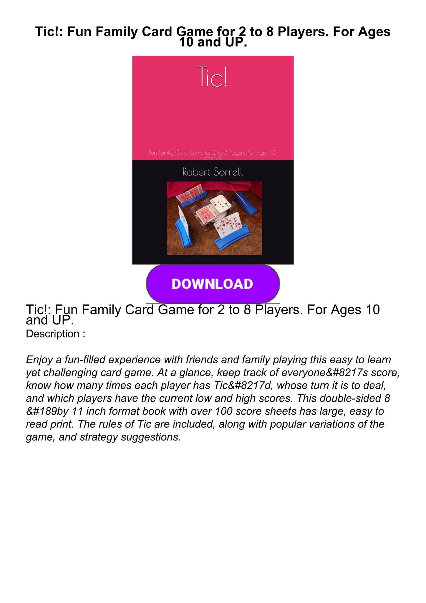 ⚡PDF DOWNLOAD Tic!: Fun Family Card Game for 2 to 8 Players. For Ages ...