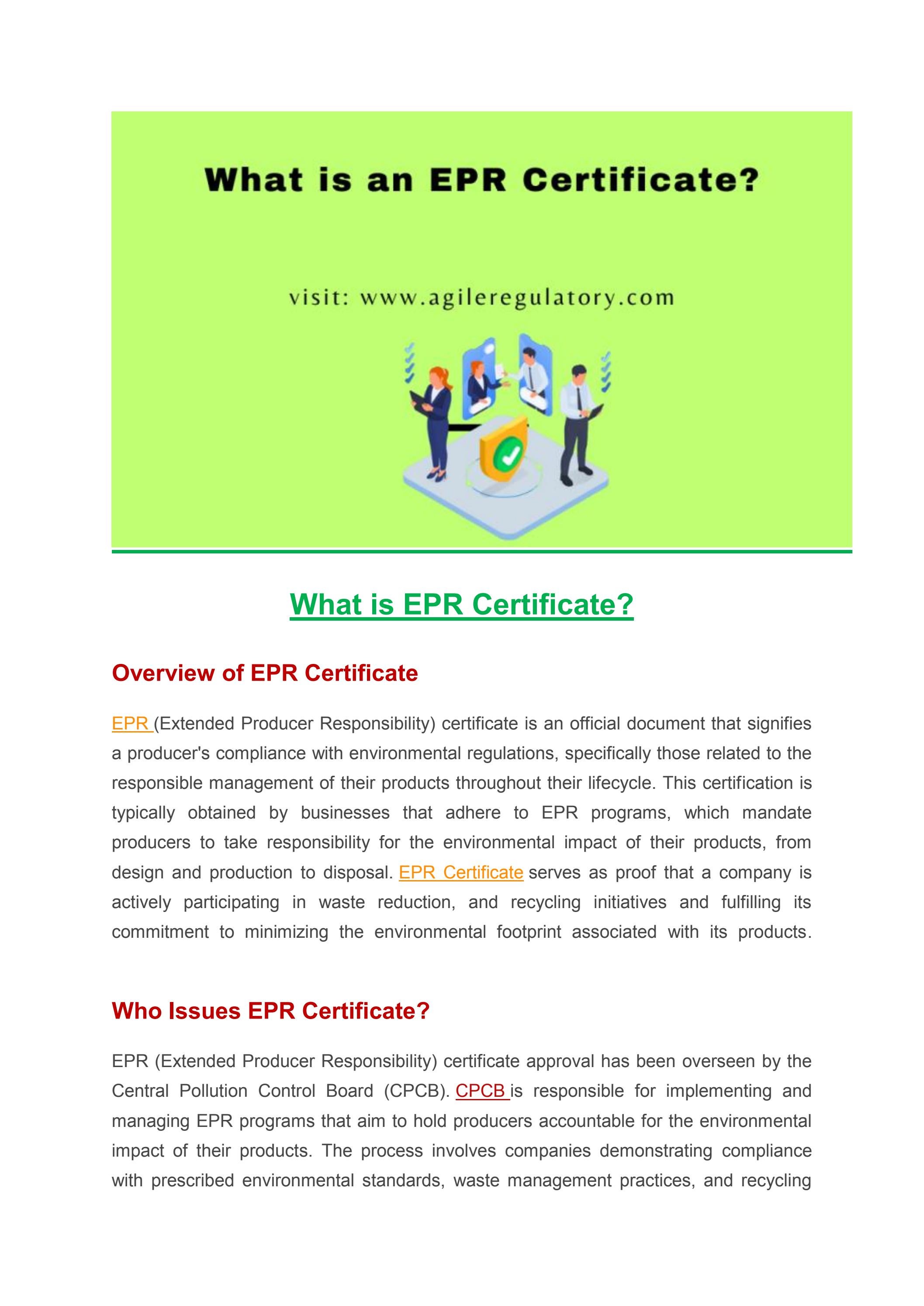 What is EPR Certificate? by Agile Regulatory - Issuu