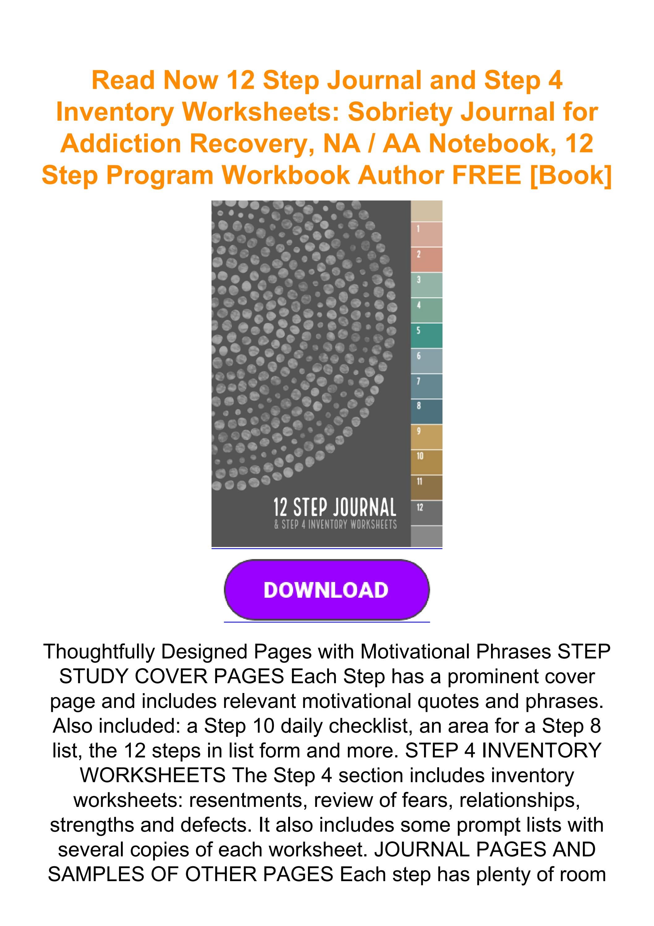 Read Now 12 Step Journal and Step 4 Inventory Worksheets: Sobriety ...