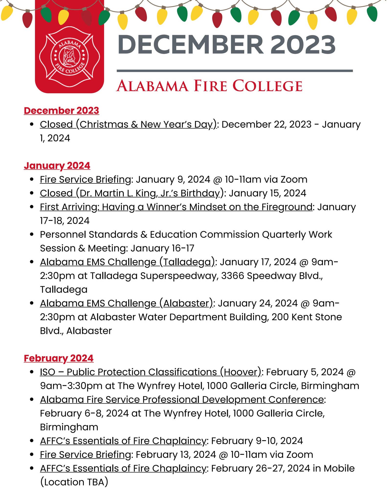 AFC December 2023 News by Alabama Fire College - Issuu