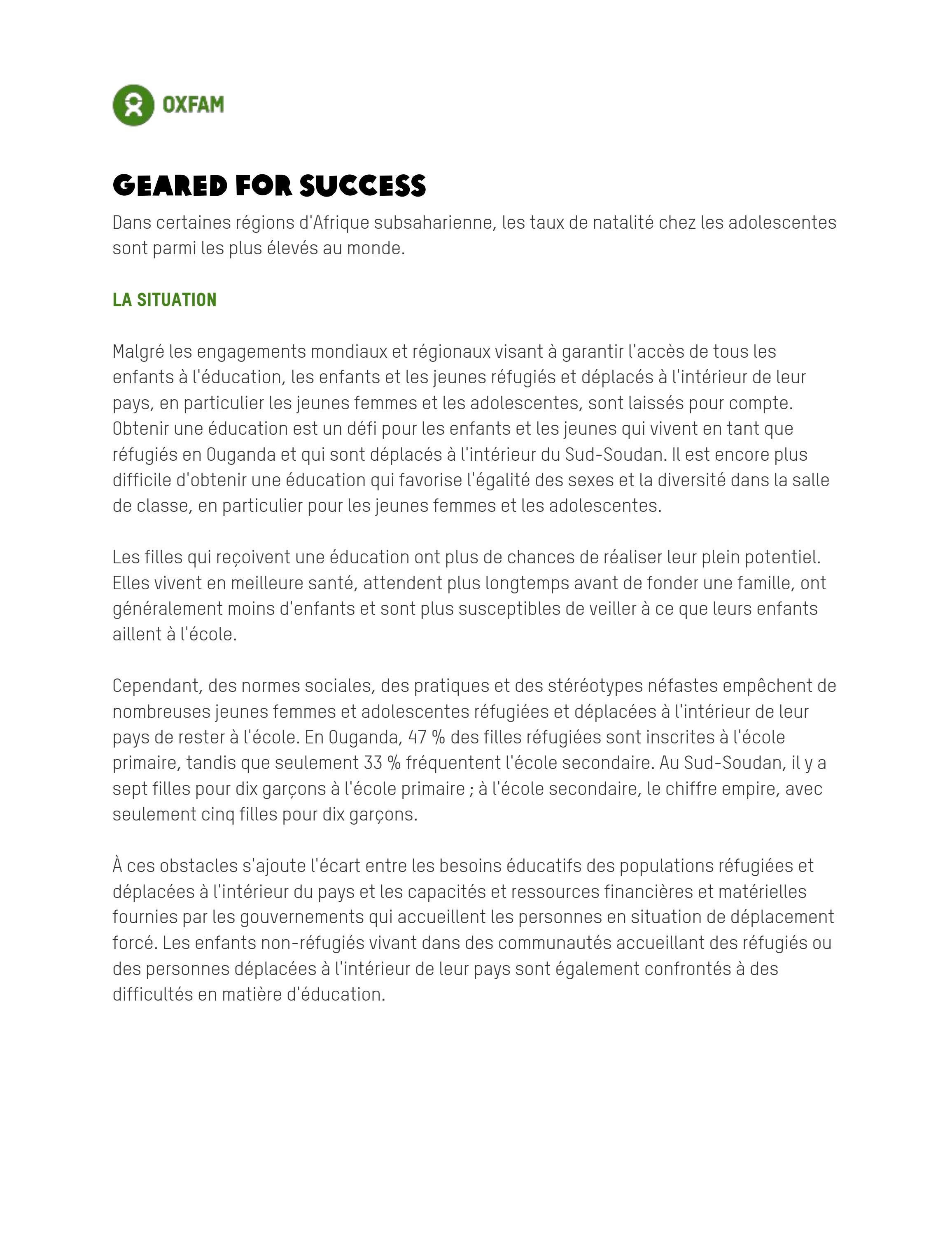 Geared for Success en français by Oxfam Canada - Issuu