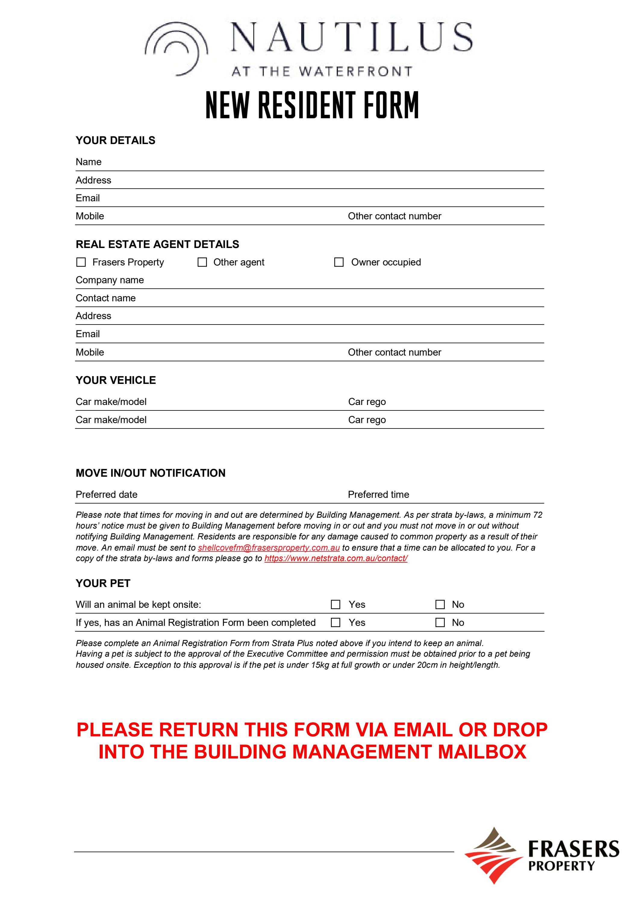 The Waterfront, Shell Cove - Nautilus Apartments - New Resident Form by ...